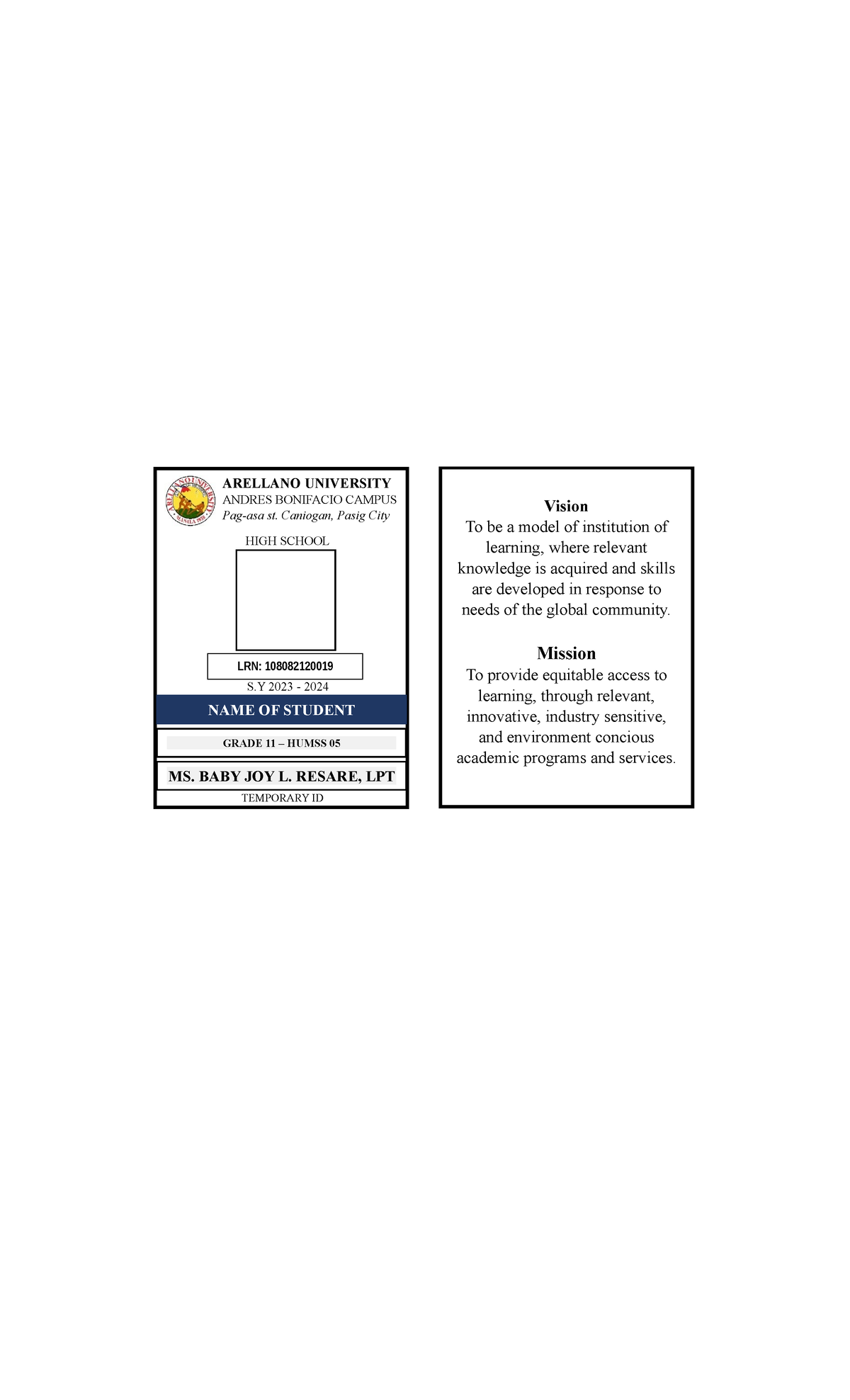 Temporary-ID - NAME OF STUDENT GRADE 11 – HUMSS 05 MS. BABY JOY L ...