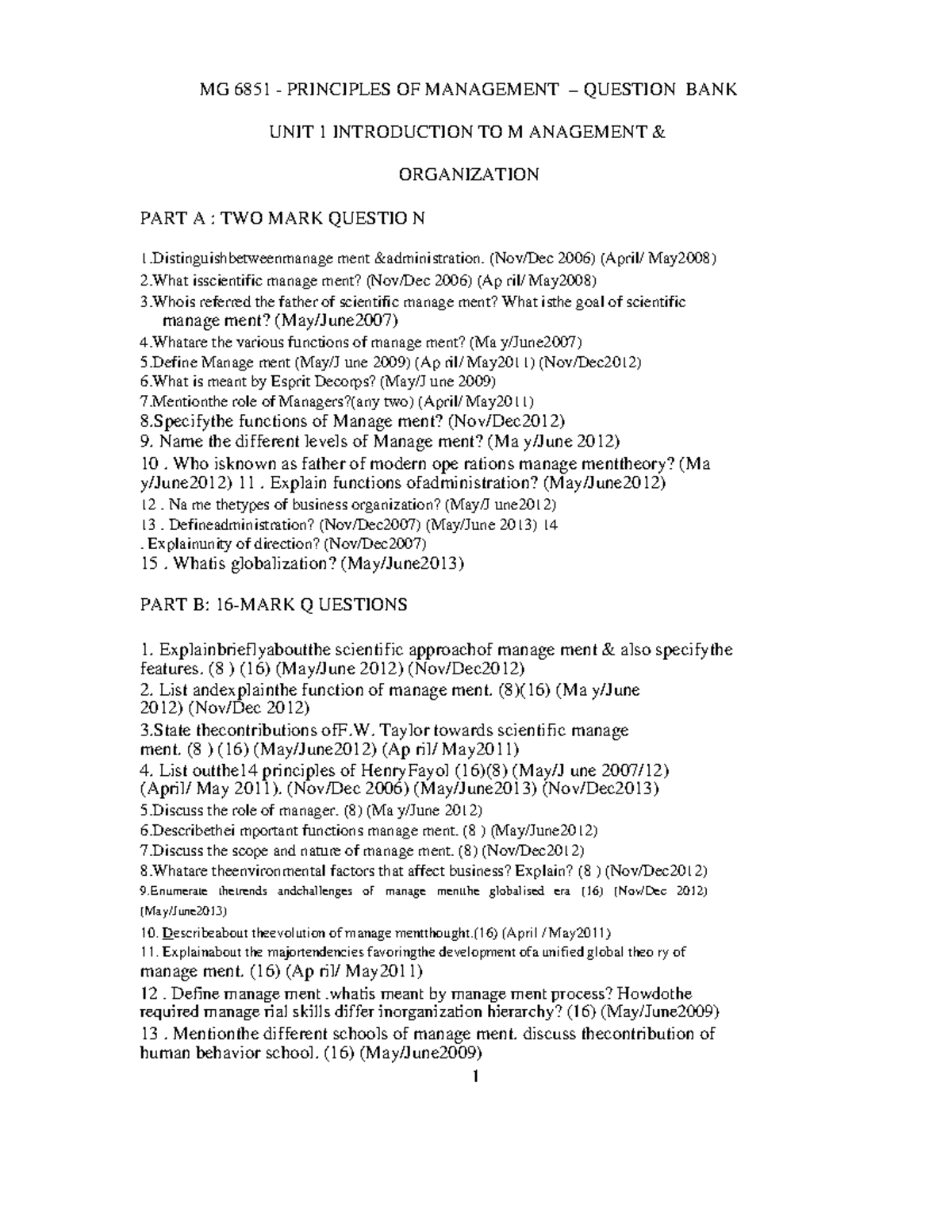VI Sem MG6851 QB - principles of management - MG 6851 - PRINCIPLES OF ...