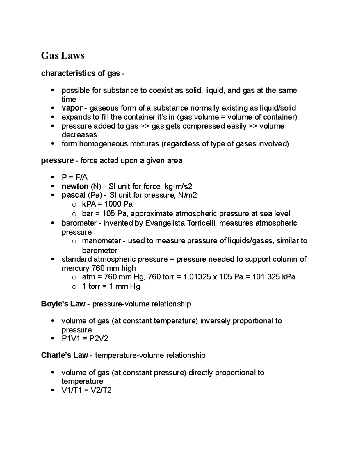 Unit 3 Topic 4 - Class Notes - Gas Laws characteristics of gas ...