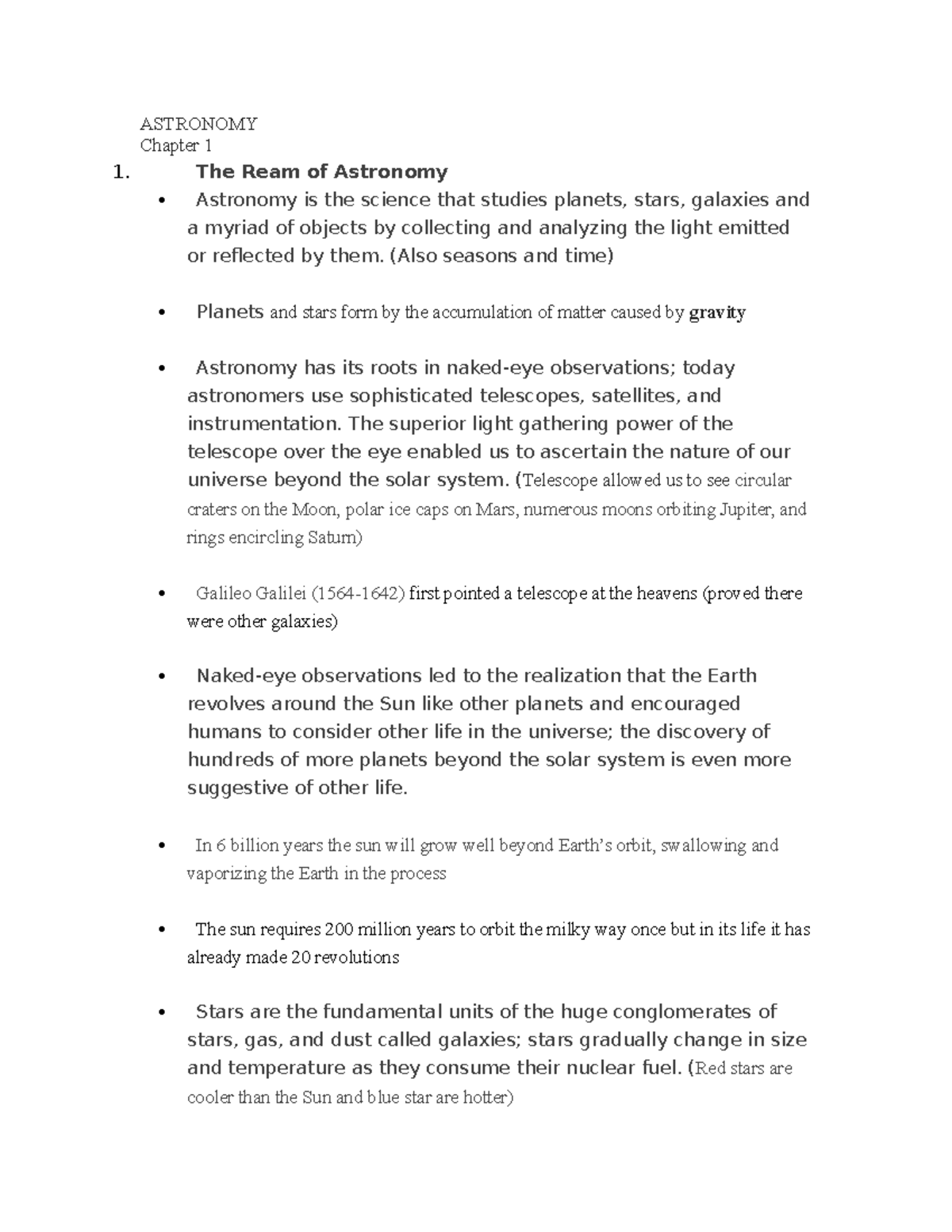 Chapter 1-2 Notes - Solar System Astr - ASTRONOMY Chapter 1 The Ream of ...