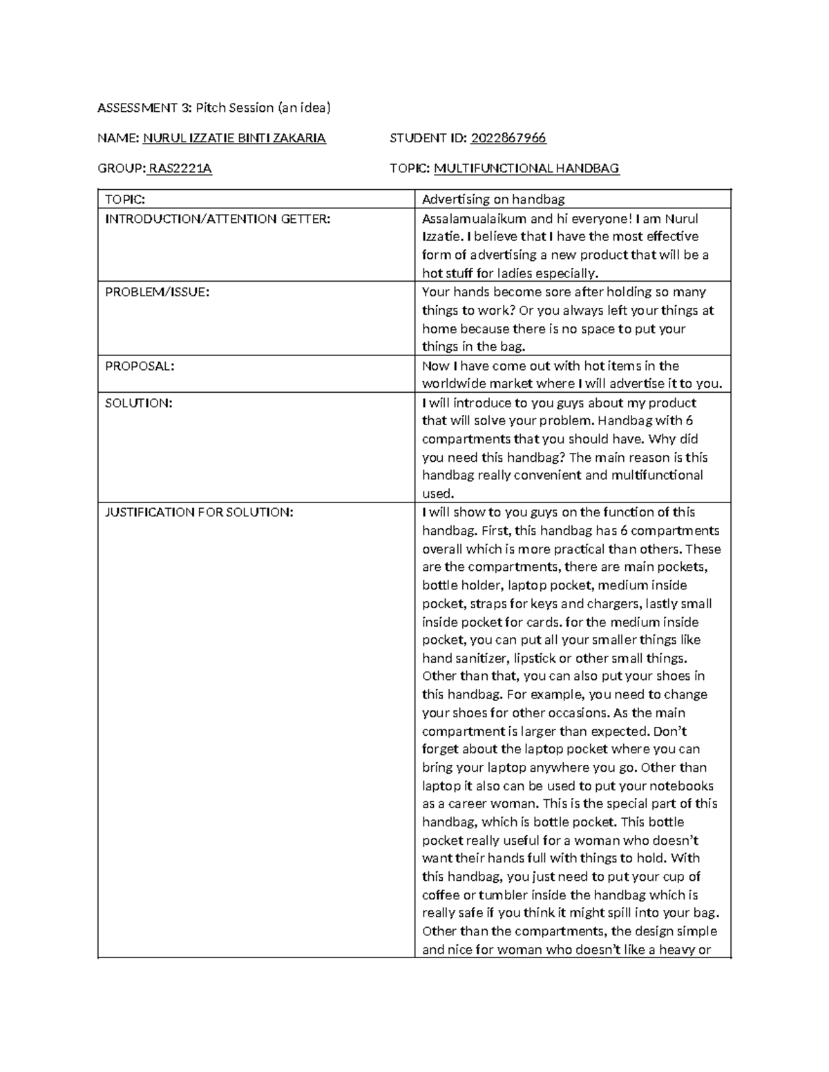 Assessment 3 - example pitching text - ASSESSMENT 3: Pitch Session (an ...