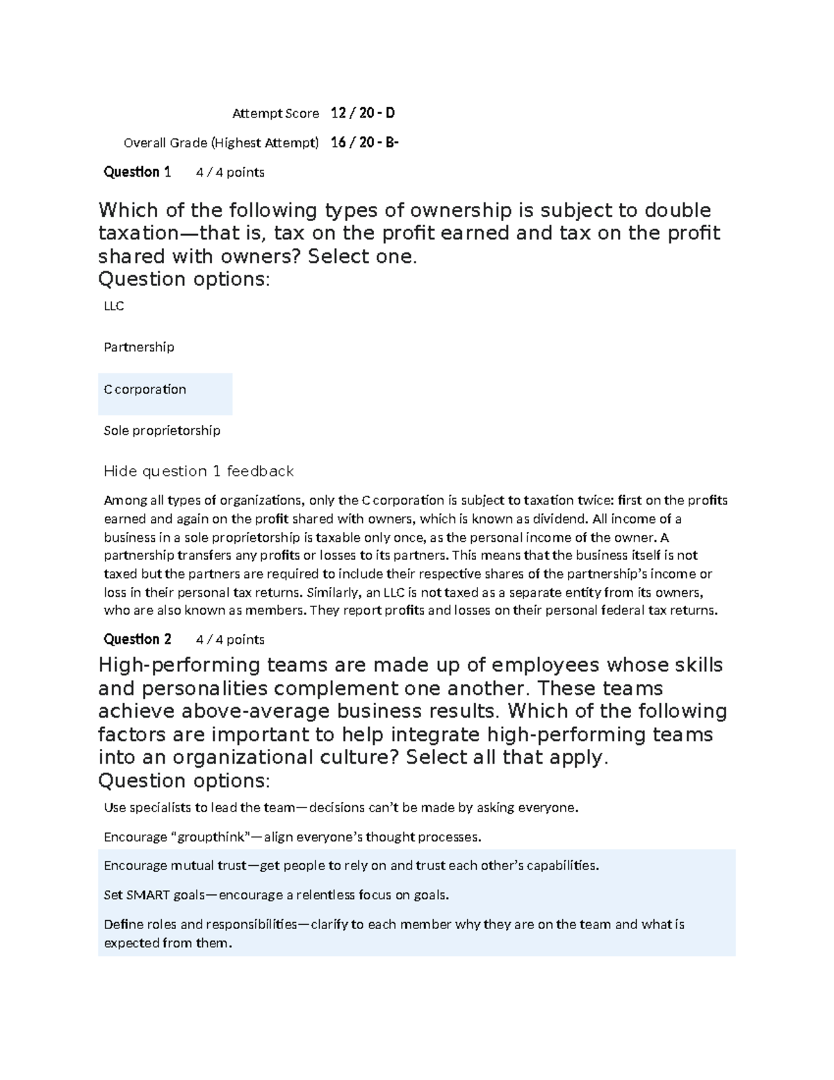 DAT 205 Module 1 Quiz - 2 - Work - Attempt Score 12 / 20 - D Overall ...