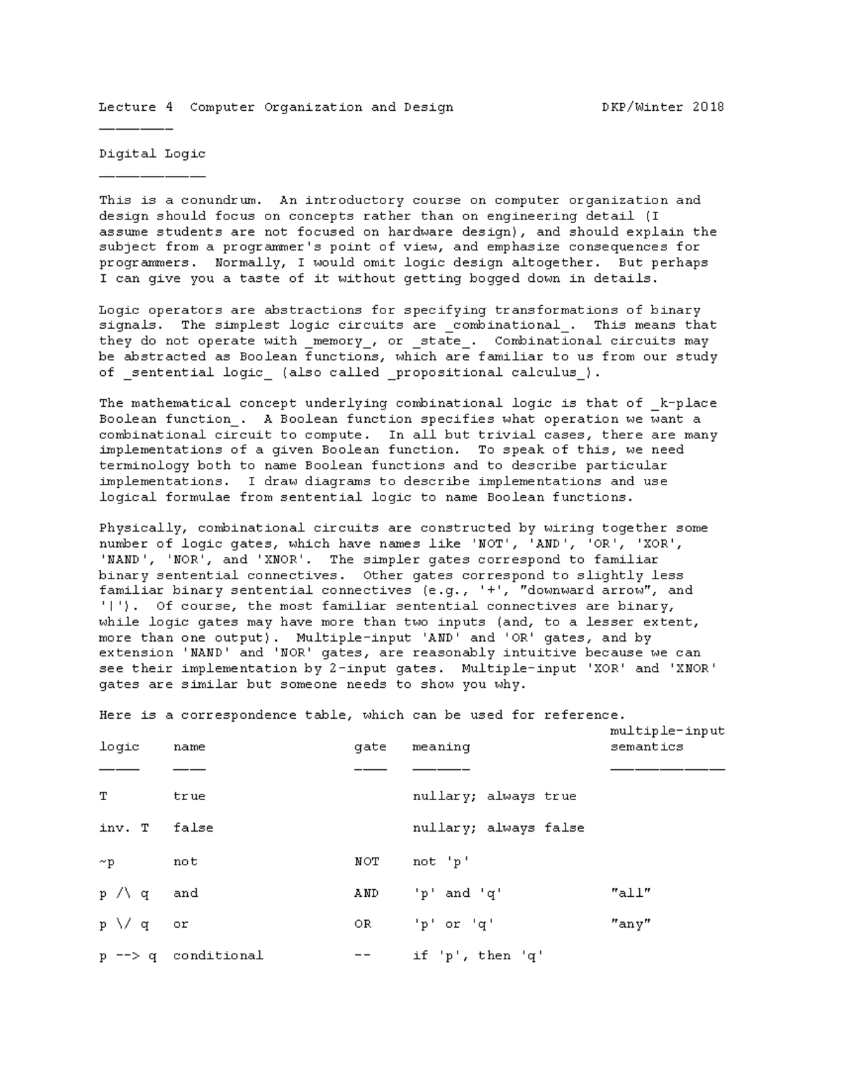 Lecture 4 Notes - assignment - Lecture 4 Computer Organization and ...