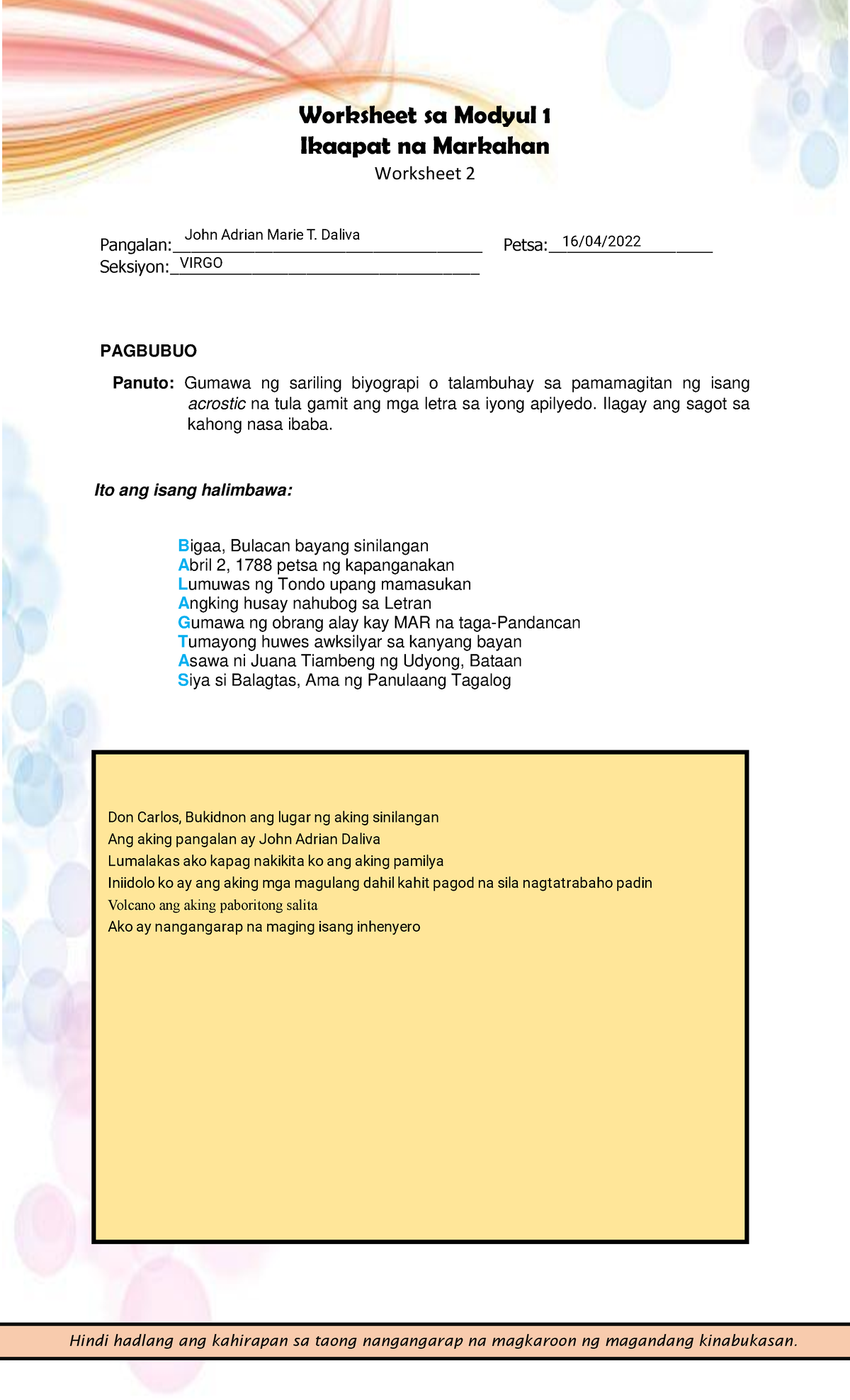 Kami Export - John Adrian Marie Daliva - Worksheet 2-sa-Modyul-1-para-sa-Ikaapat-na-Markahan ...