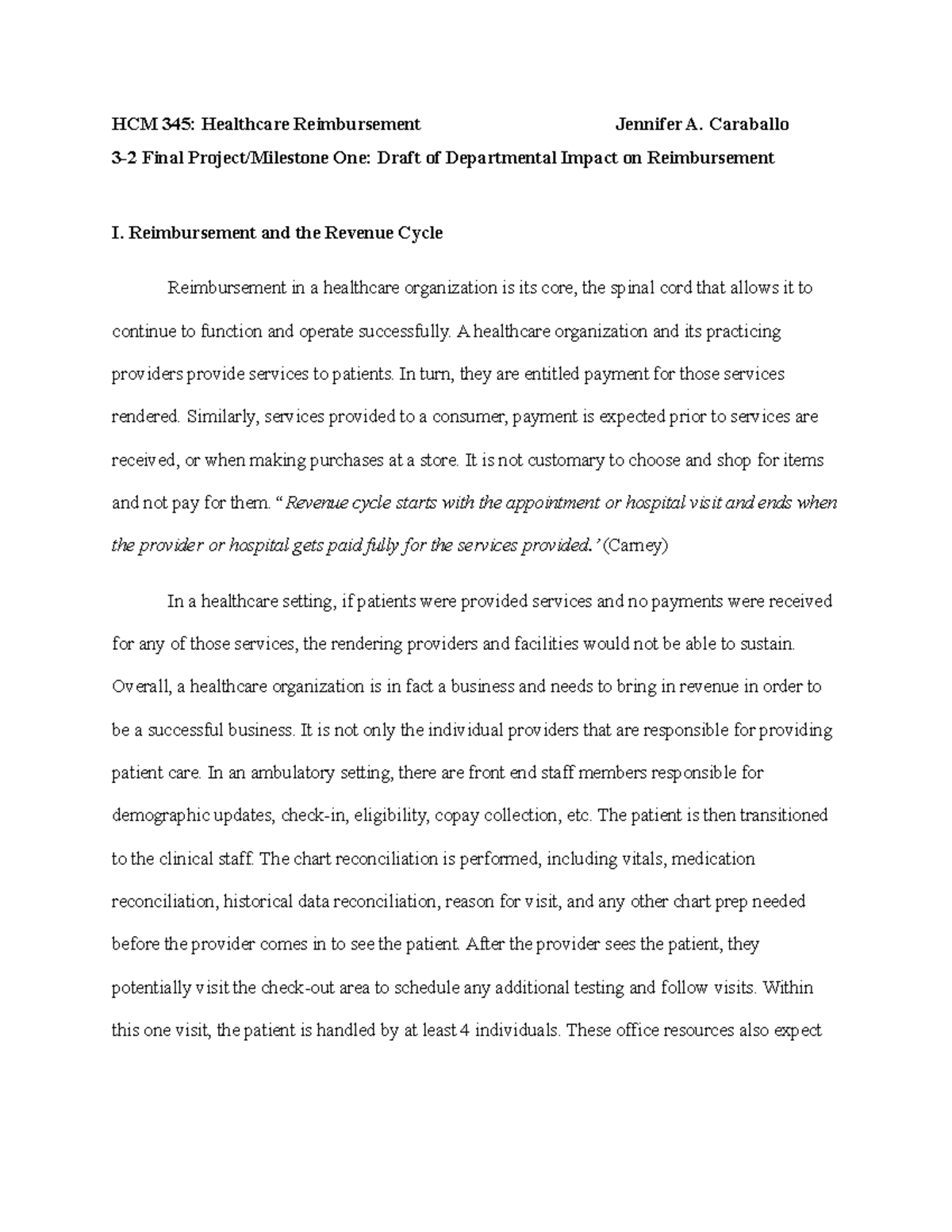 HCM 345 3 2 Milestone One Final Project Draft of Departmental Impact on ...