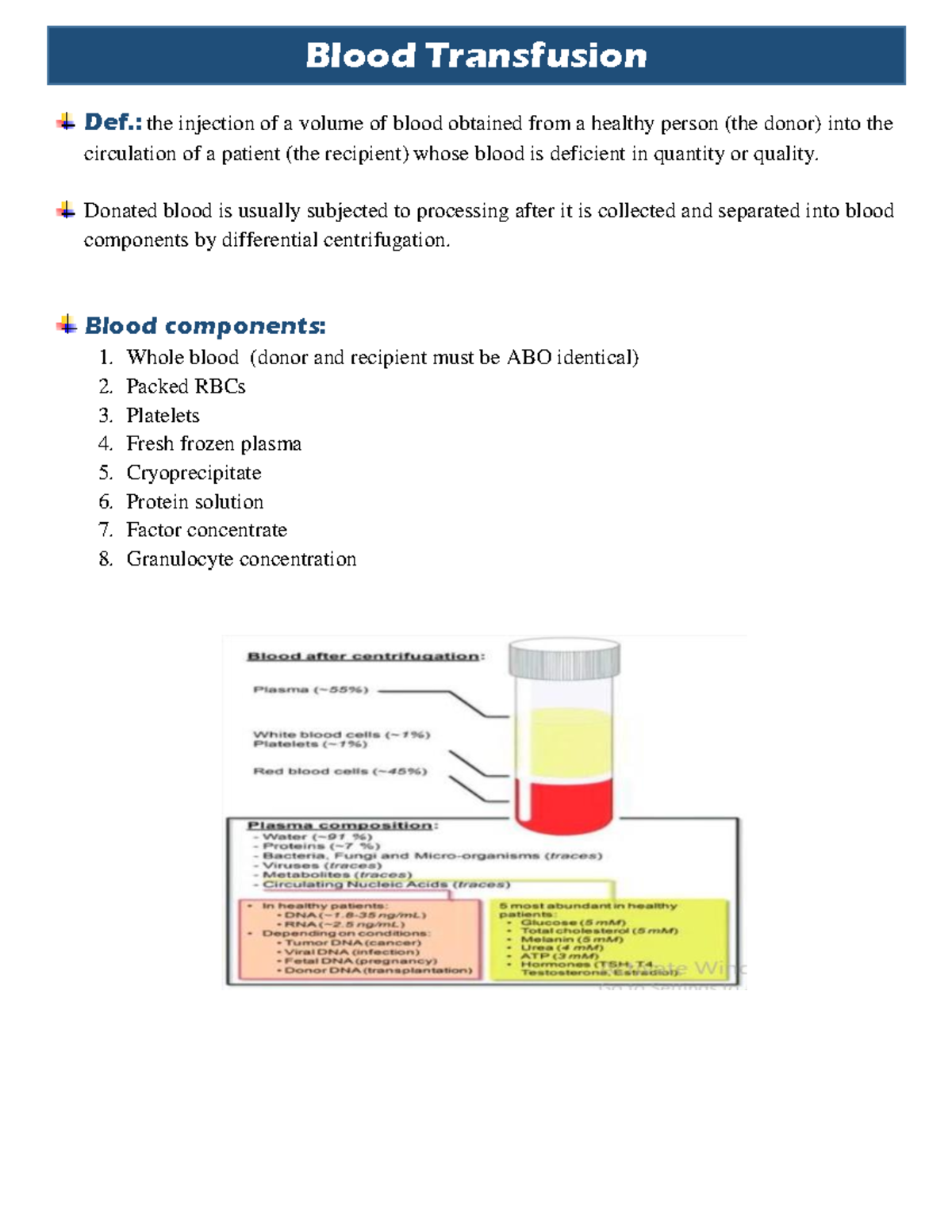 Blood Transfusion - Medicine and Surgery course - Def.: the injection ...