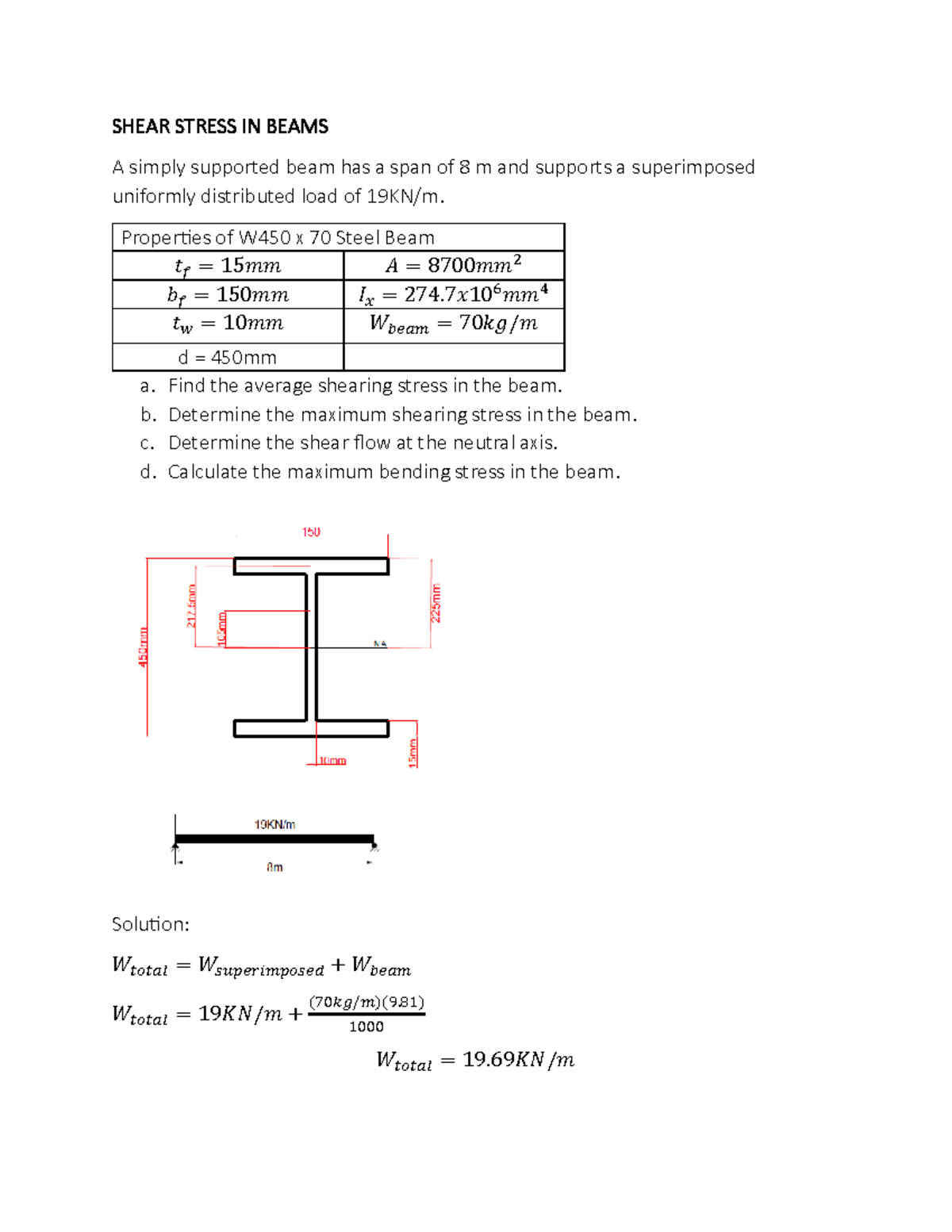 Shear- Stress-IN- Beams - SHEAR STRESS IN BEAMS A simply supported beam has a span of 8 m and ...