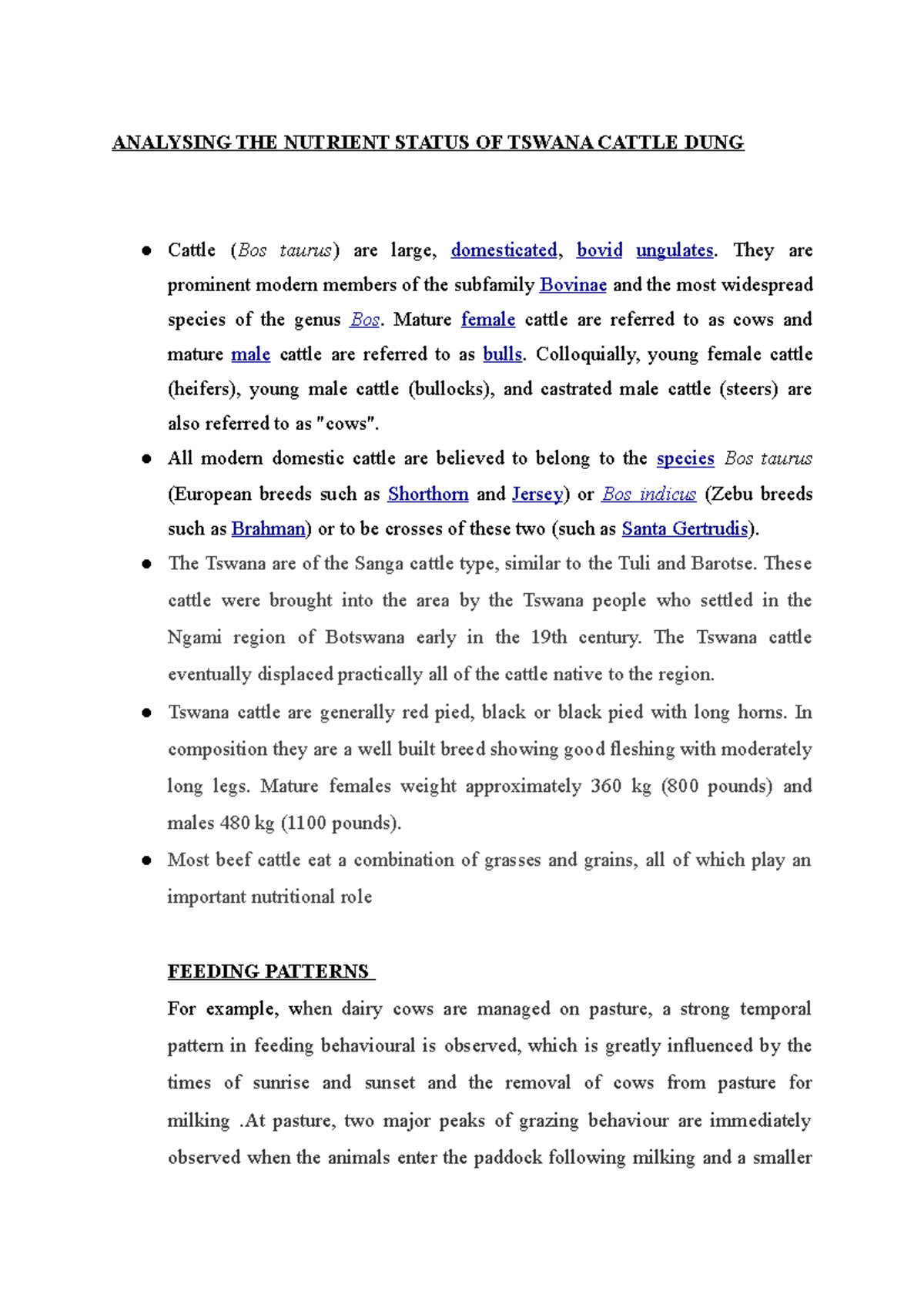 Analysing THE Nutrient Status OF Tswana Cattle DUNG - ANALYSING THE ...