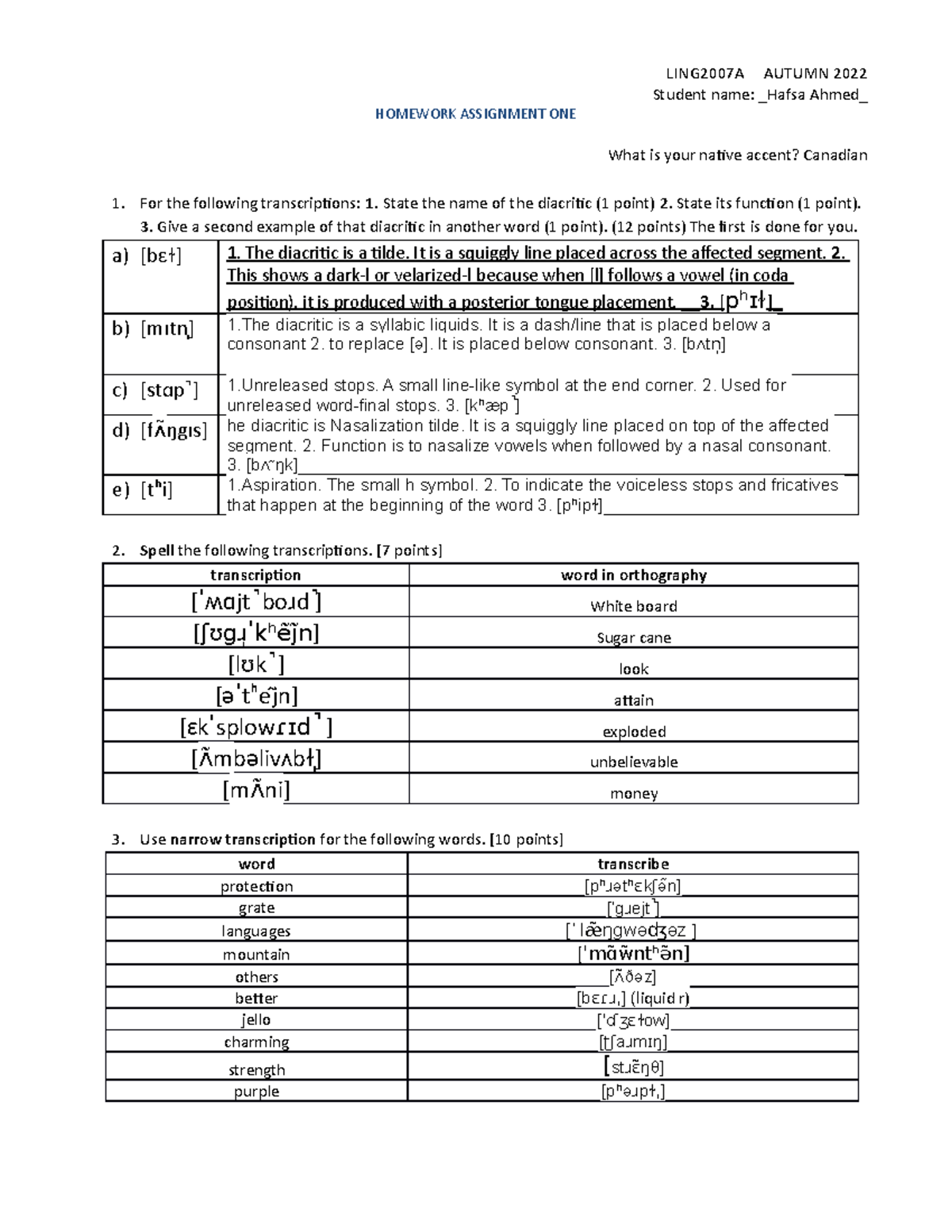 Homework 1 LING2007 - tutorial 1 answers - LING2007A AUTUMN 2022 ...
