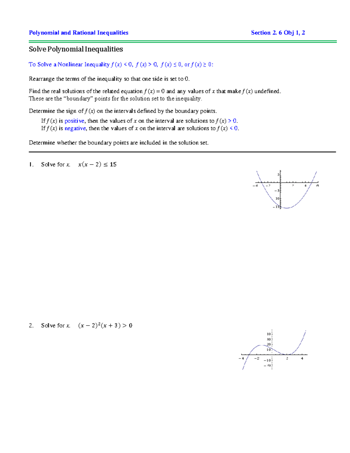 2.6 Obj 1, 2 Polynomial and Rational Inequalities Copy - Polynomial and ...