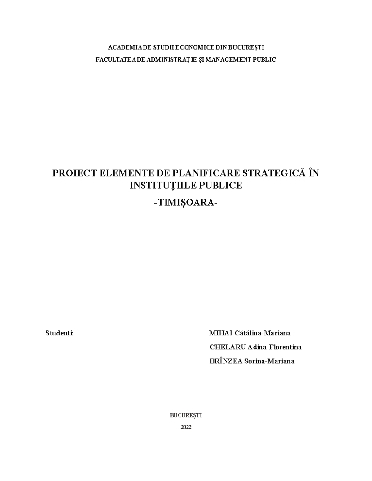 Elemente de planificare strategca proiect - ACADEMIA DE STUDII ...