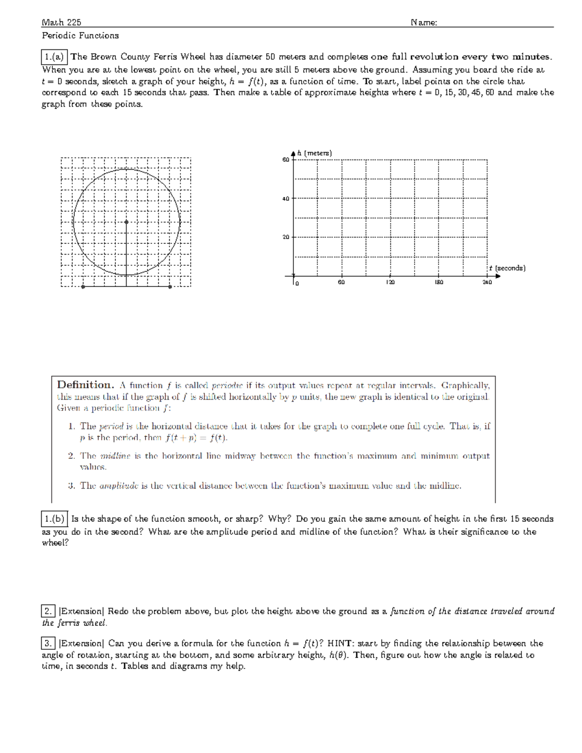 Periodic Func - practice sheet - Math 225 Name: Periodic Functions 1.(a ...
