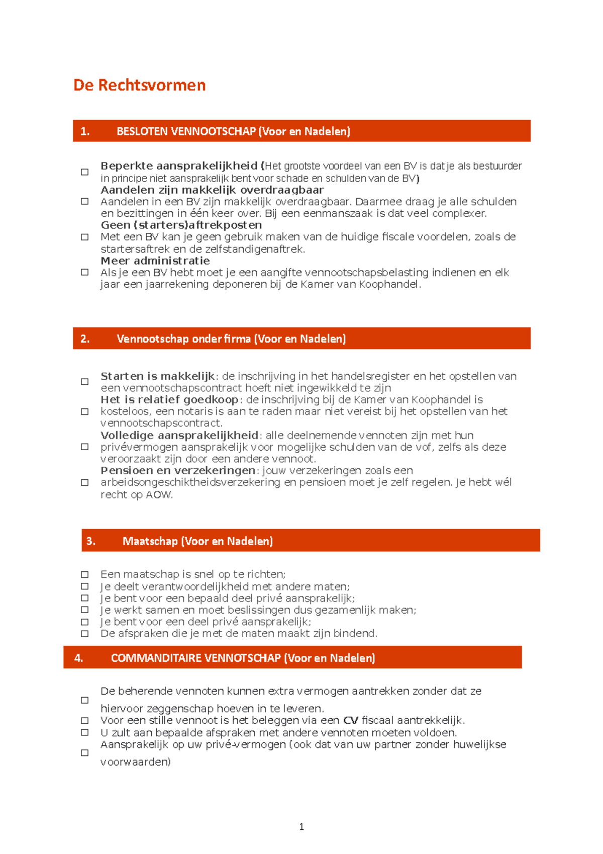 De Rechtsvormen - De Rechtsvormen ☐ Beperkte aansprakelijkheid ( Het ...