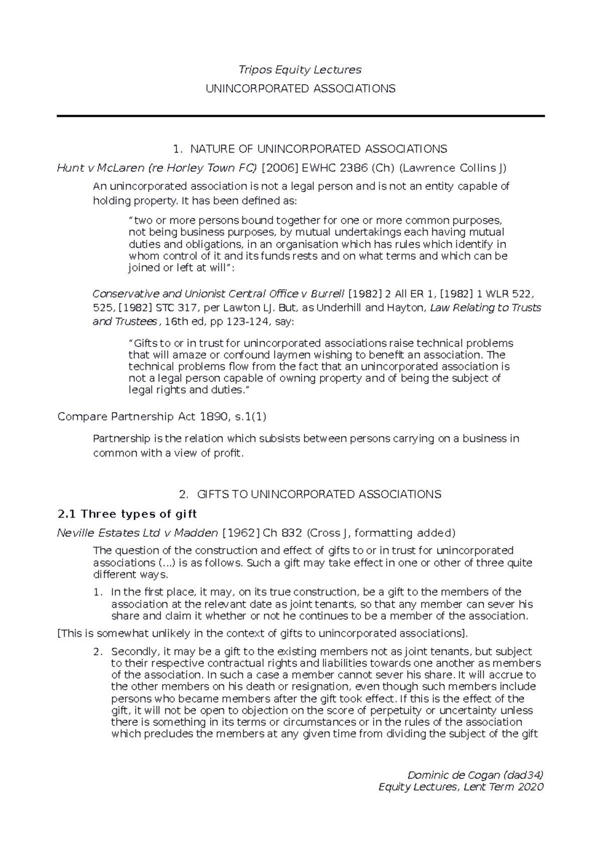12. Unincorporated Associations - Cogan - Tripos Equity Lectures ...