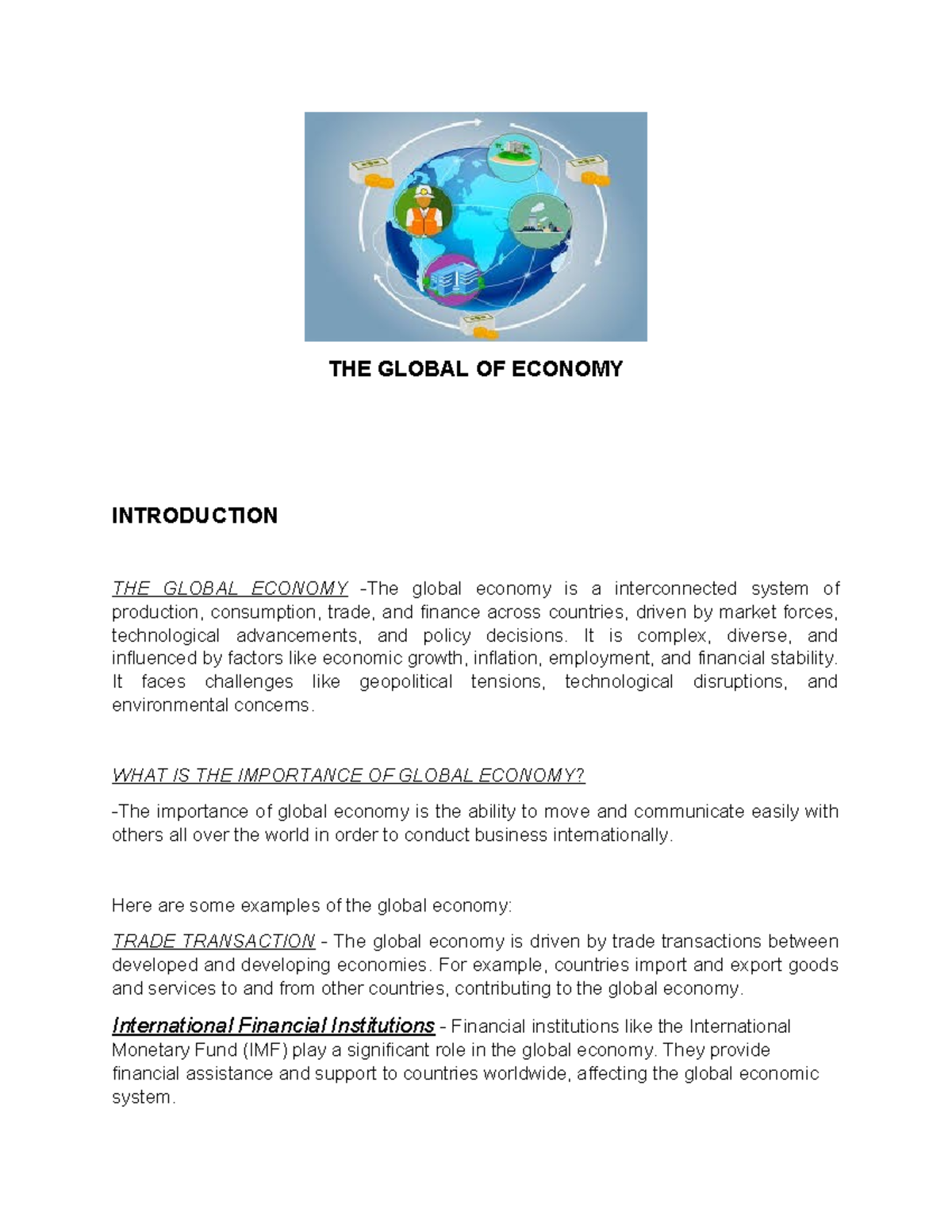THE Global OF Economy - THE GLOBAL OF ECONOMY INTRODUCTION THE GLOBAL ...