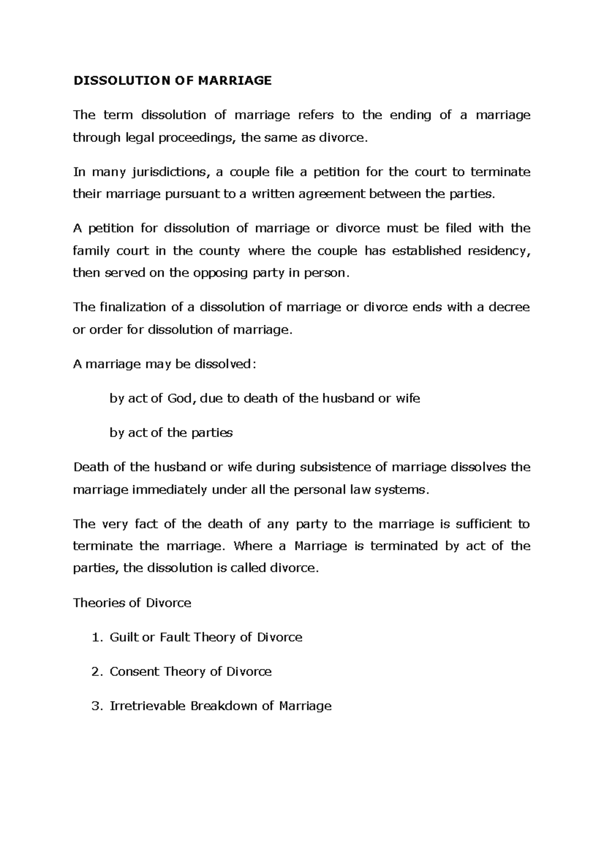 Dissolution OF Marriage its main components - DISSOLUTION OF MARRIAGE ...