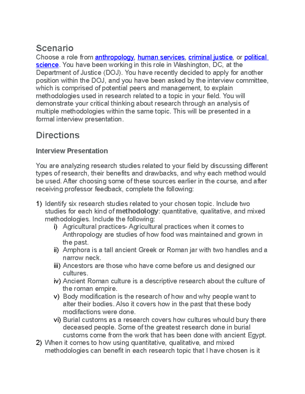 4-2 - 4-2 - Scenario Choose a role from anthropology, human services ...