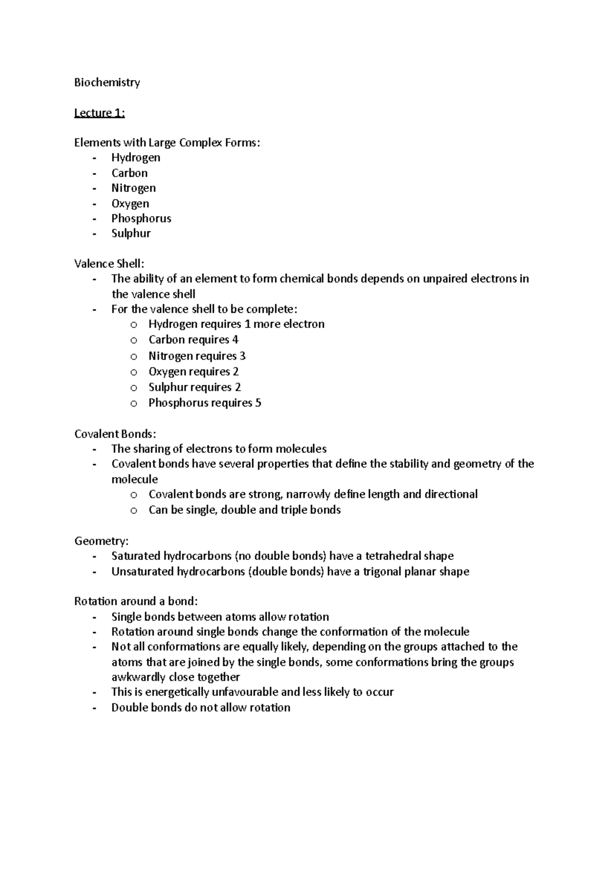 Biochemistry - Biochem - Biochemistry Lecture 1: Elements with Large ...