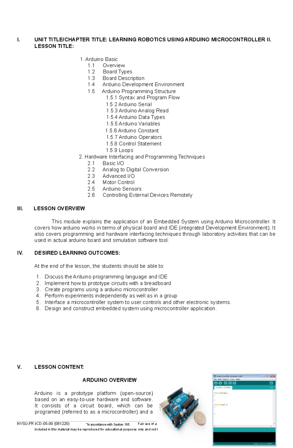 Module 2 Robotics Using Arduino I Unit Titlechapter Title Learning Robotics Using Arduino 6499
