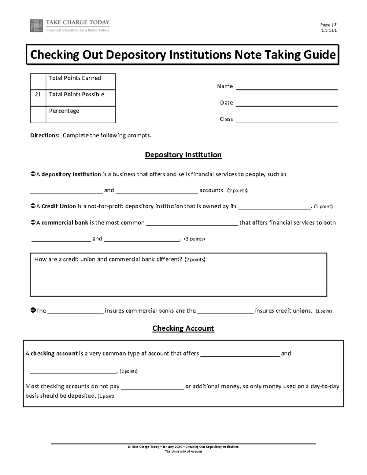 Levi Jessen - Checking Out Depository Institutions Note Taking Guide 1. ...