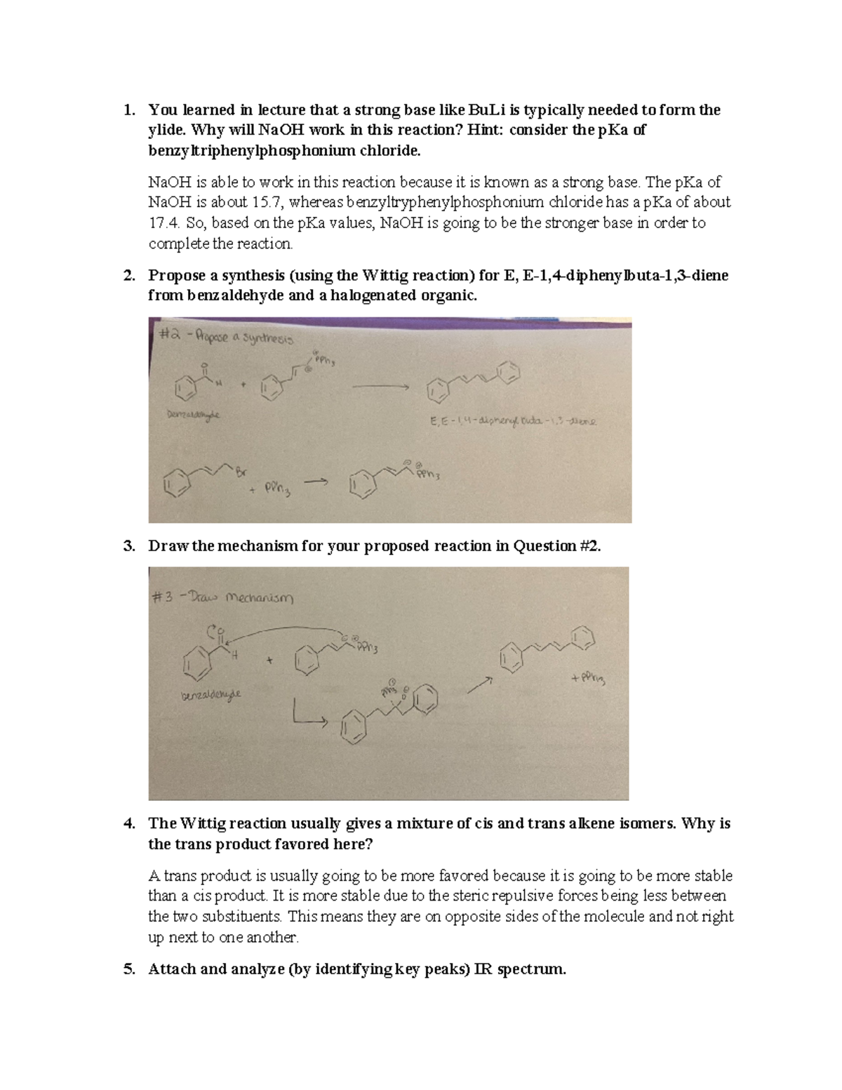 Wittig Reaction Post Lab - You learned in lecture that a strong base ...