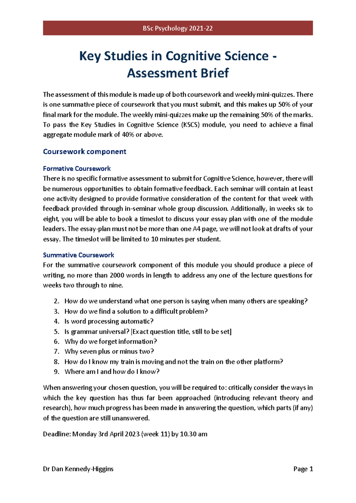 Assessment Brief Template 2022-23 - Dr Dan Kennedy-Higgins Page 1 BSc ...