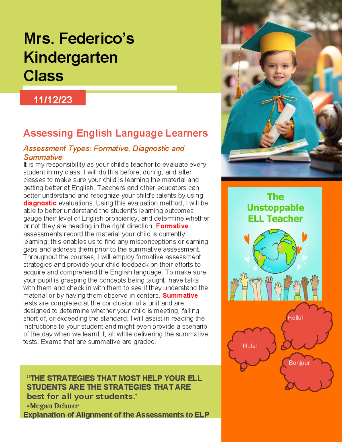 Topic 8 ESL - Mrs. Federico’s Kindergarten Class 11/12/ Assessing English Language Learners ...