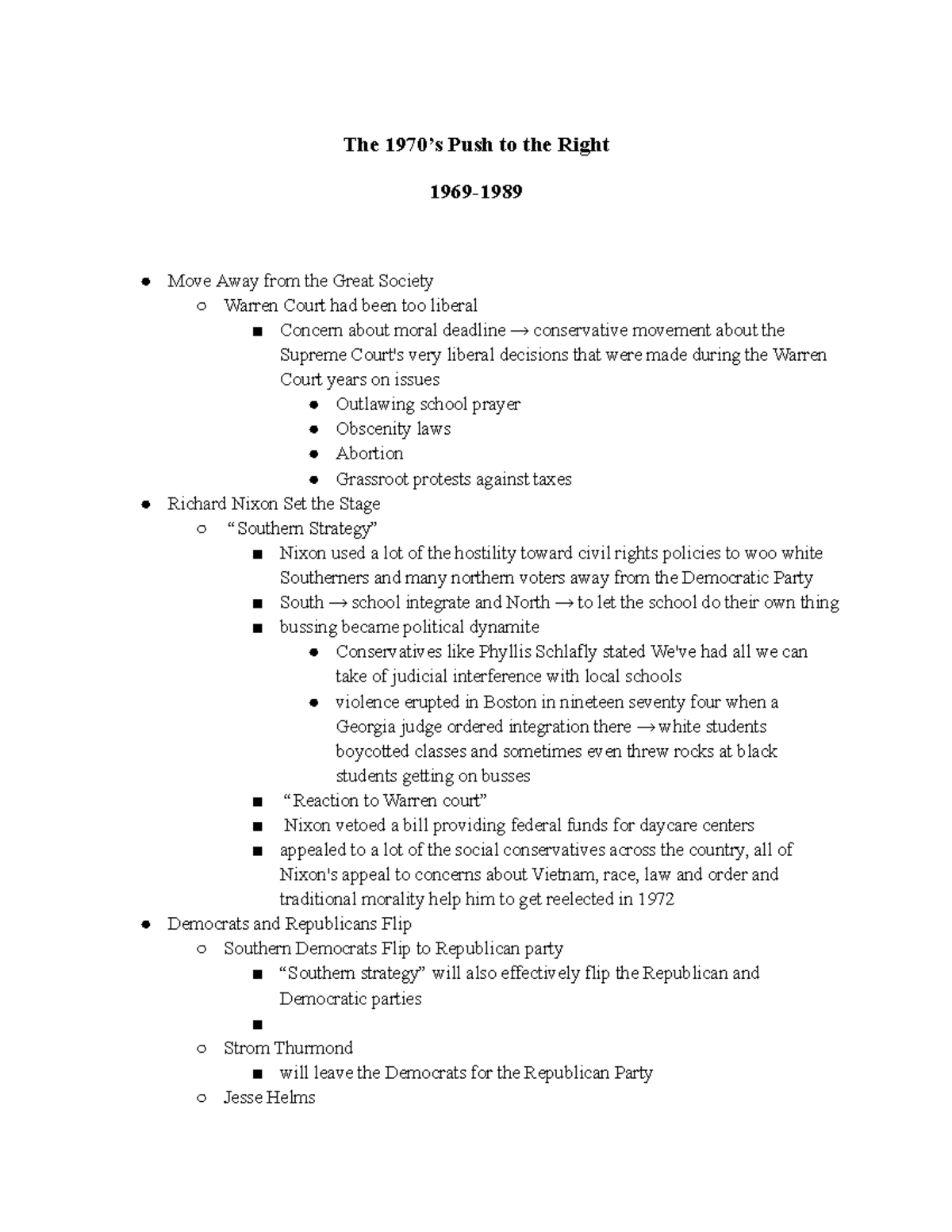 HIS 1053 - Lecture Notes - Module 13 - The 1970’s Push to the Right ...
