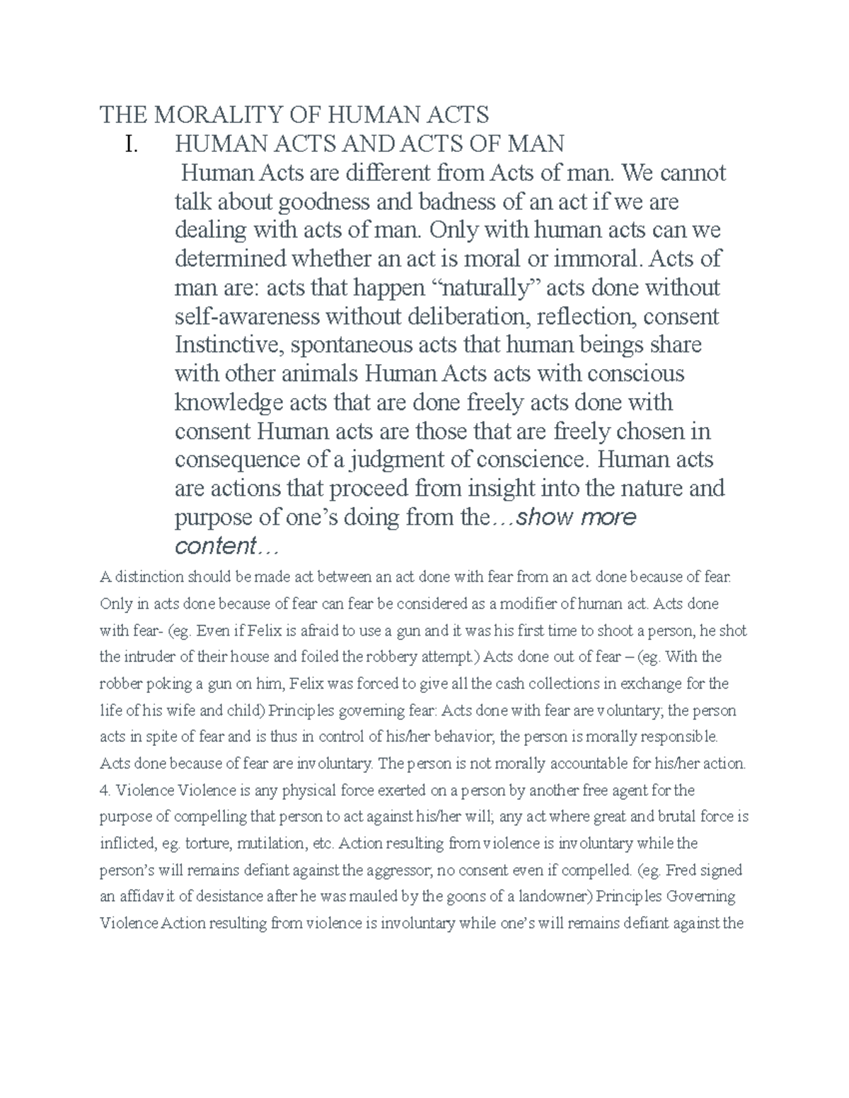 THE Morality OF Human ACTS - THE MORALITY OF HUMAN ACTS I. HUMAN ACTS ...