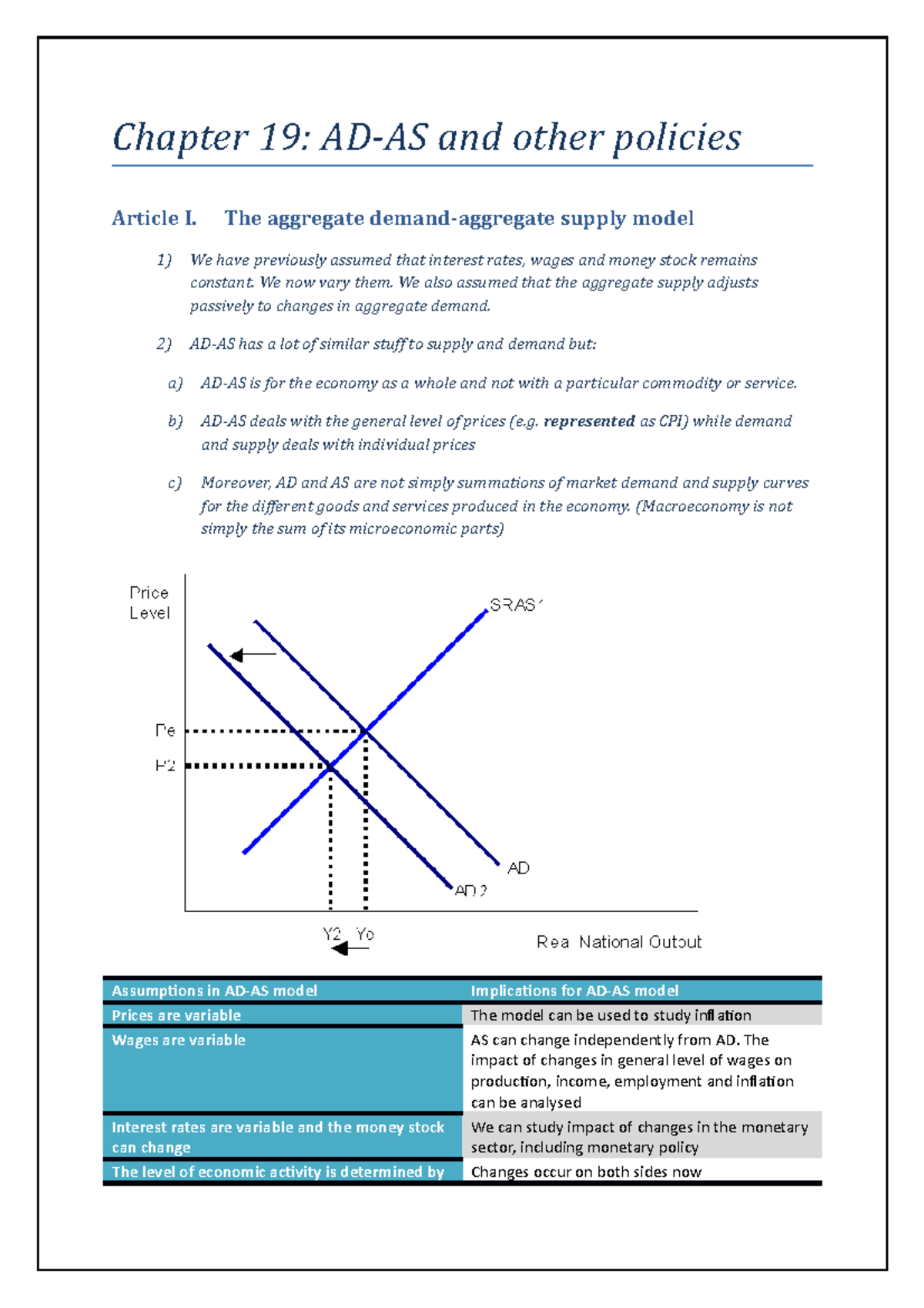 Chapter 19 AD AS - Summary Macroeconomics - Chapter 19: and other ...