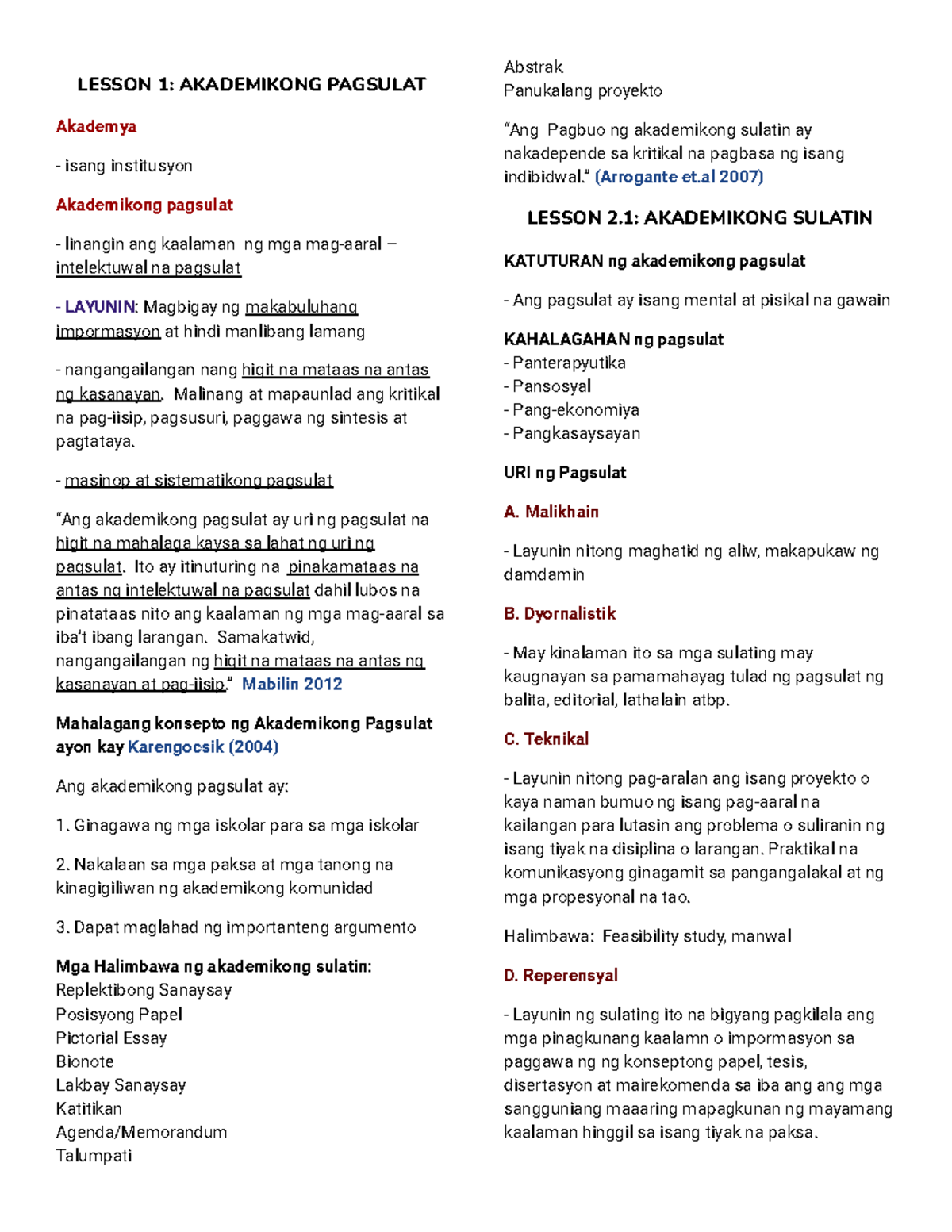 FSPL-Complete-Notes - FSPL notes - LESSON 1: AKADEMIKONG PAGSULAT ...