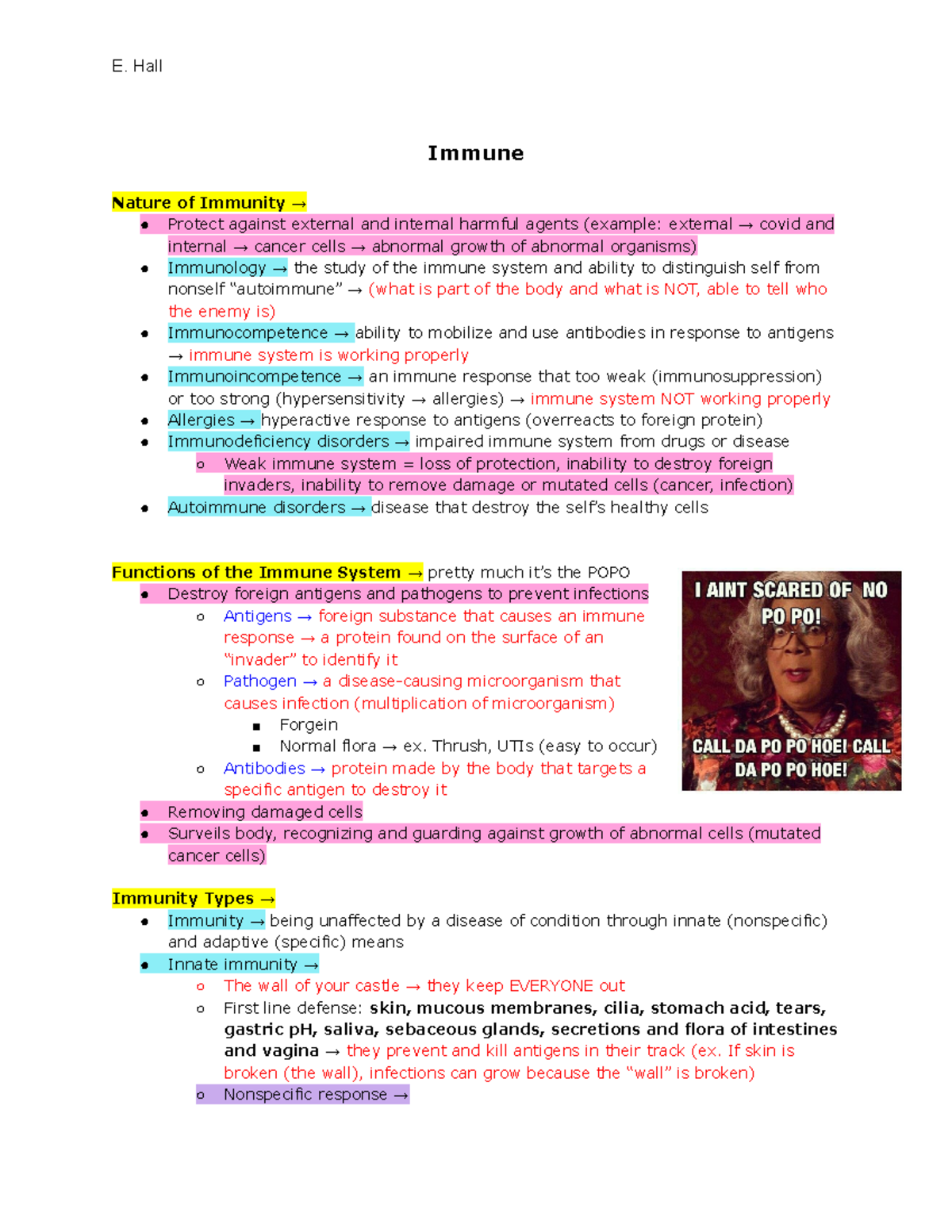 Immune Study Guide - E. Hall Immune Nature of Immunity Protect against ...