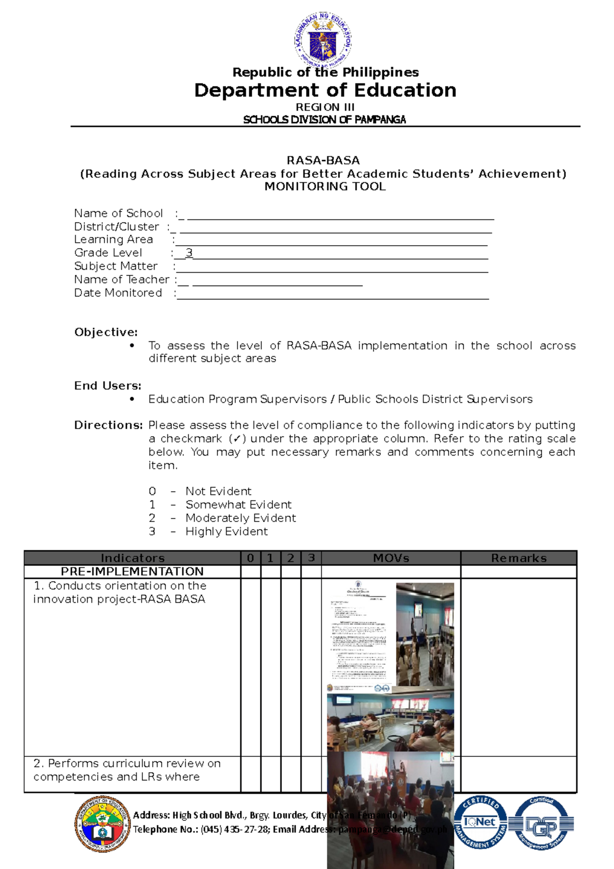 RASA BASA 3 anahaw - Accomplishment Report - Department of Education ...