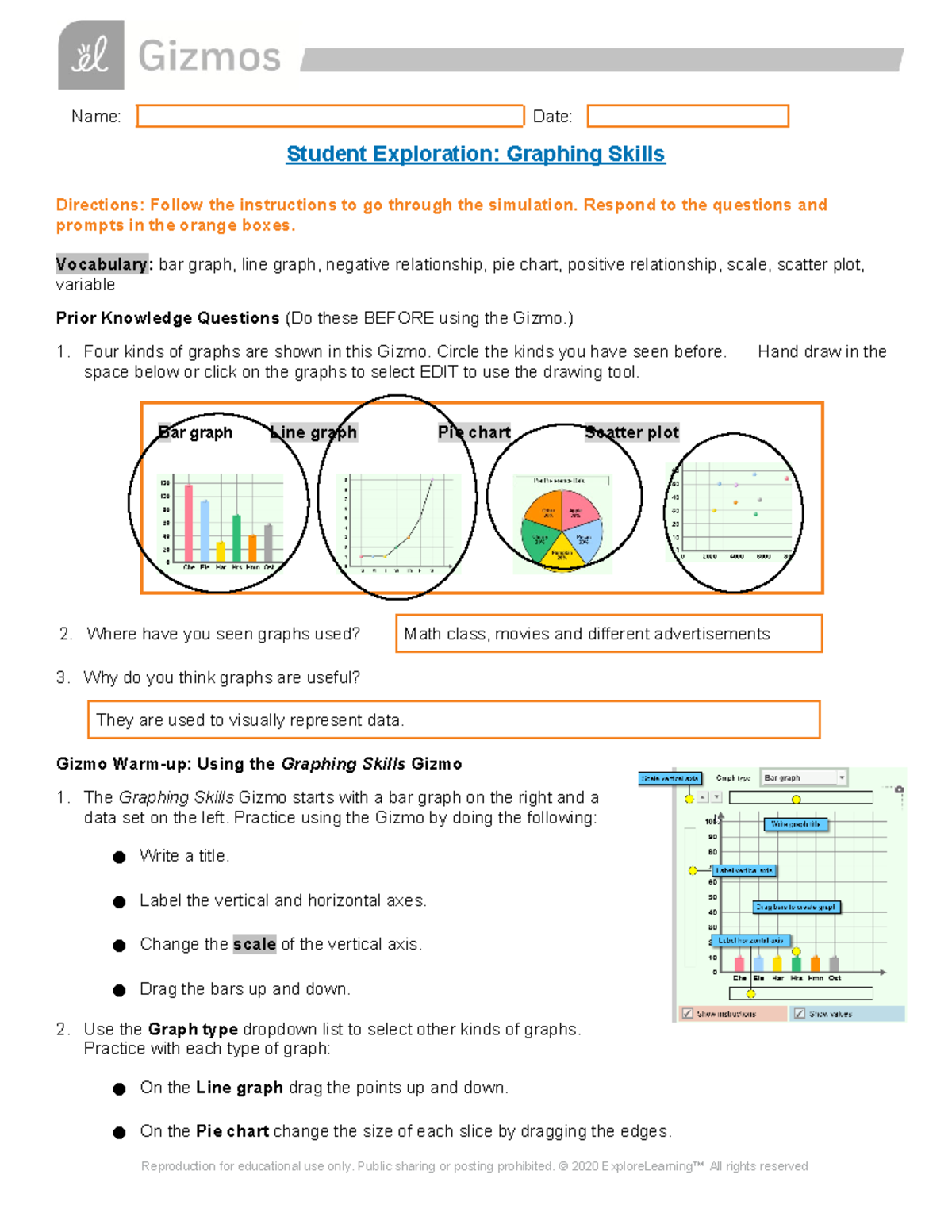 Graphing Skills SE - gizmo - Name: Date: Student Exploration: Graphing ...