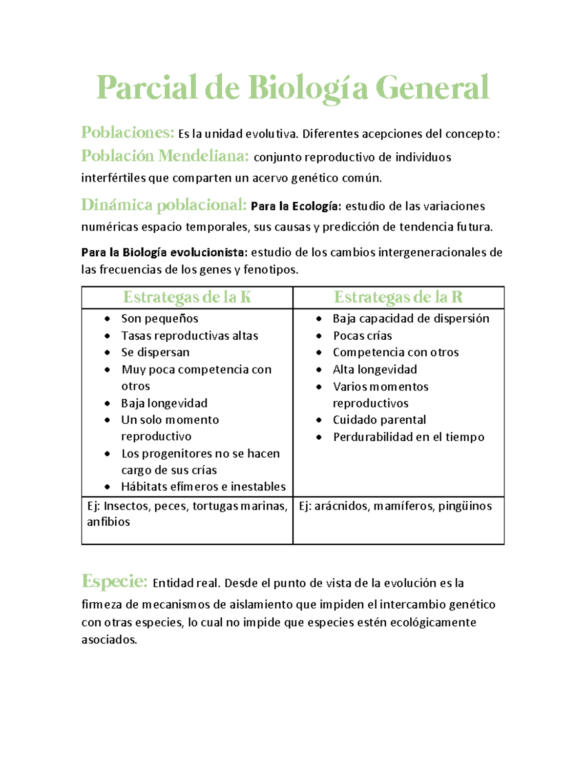Parcial de Biología General - Parcial de Biología General Poblaciones ...