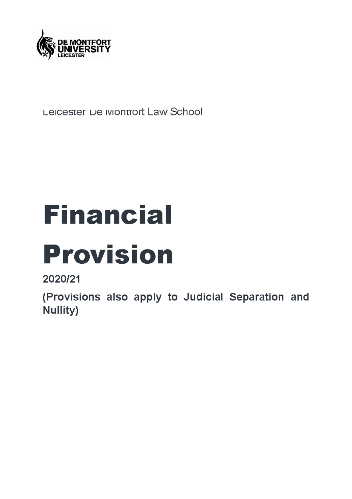 (Student Version) Financial Provision Lecture Notes 20-21 - Leicester ...