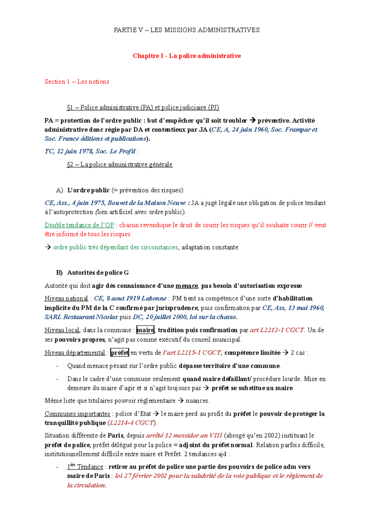 Fiches police - PARTIE V LES MISSIONS ADMINISTRATIVES Chapitre I La ...