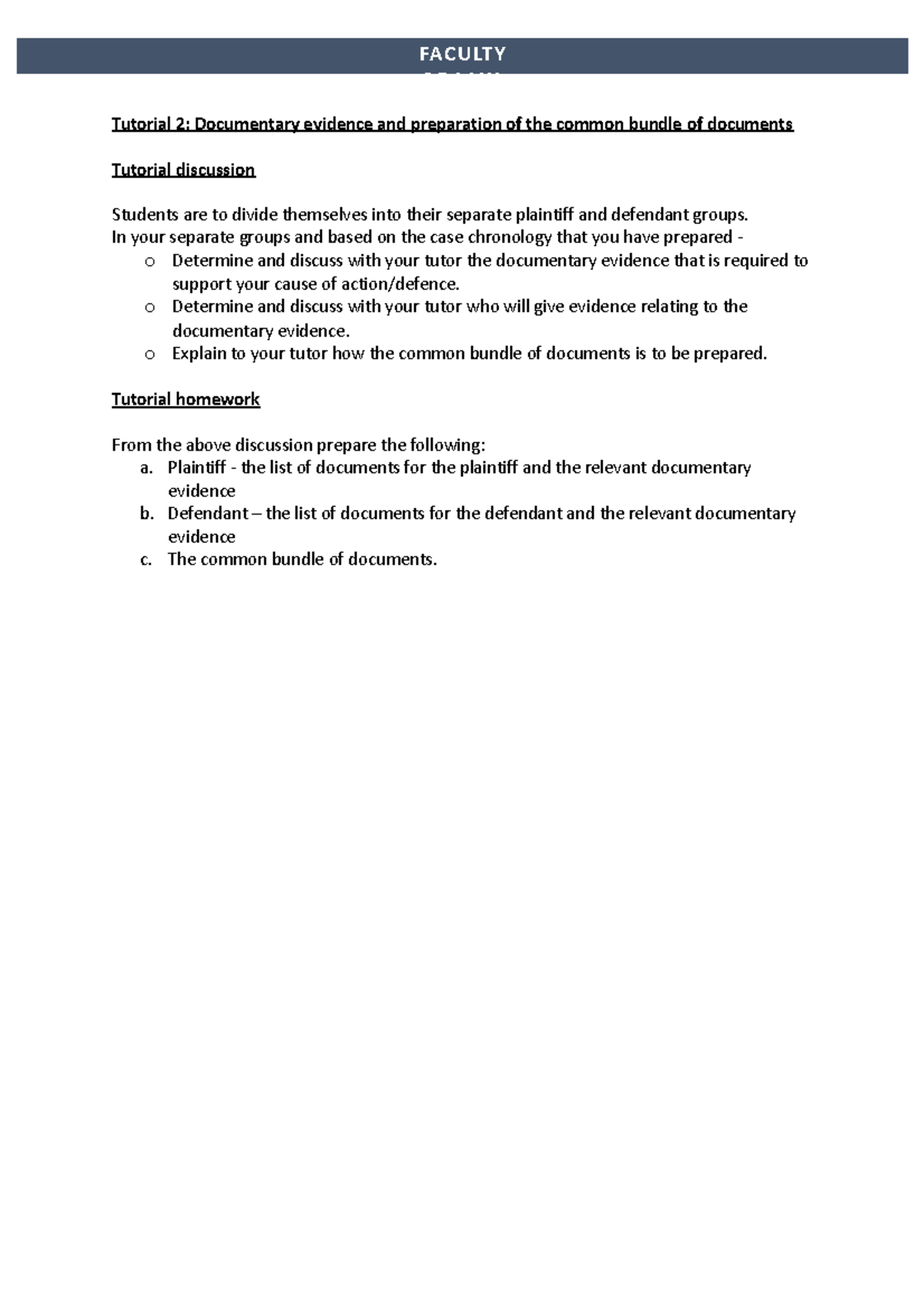 Tutorial 2 - TUTO - Tutorial 2: Documentary evidence and preparation of ...