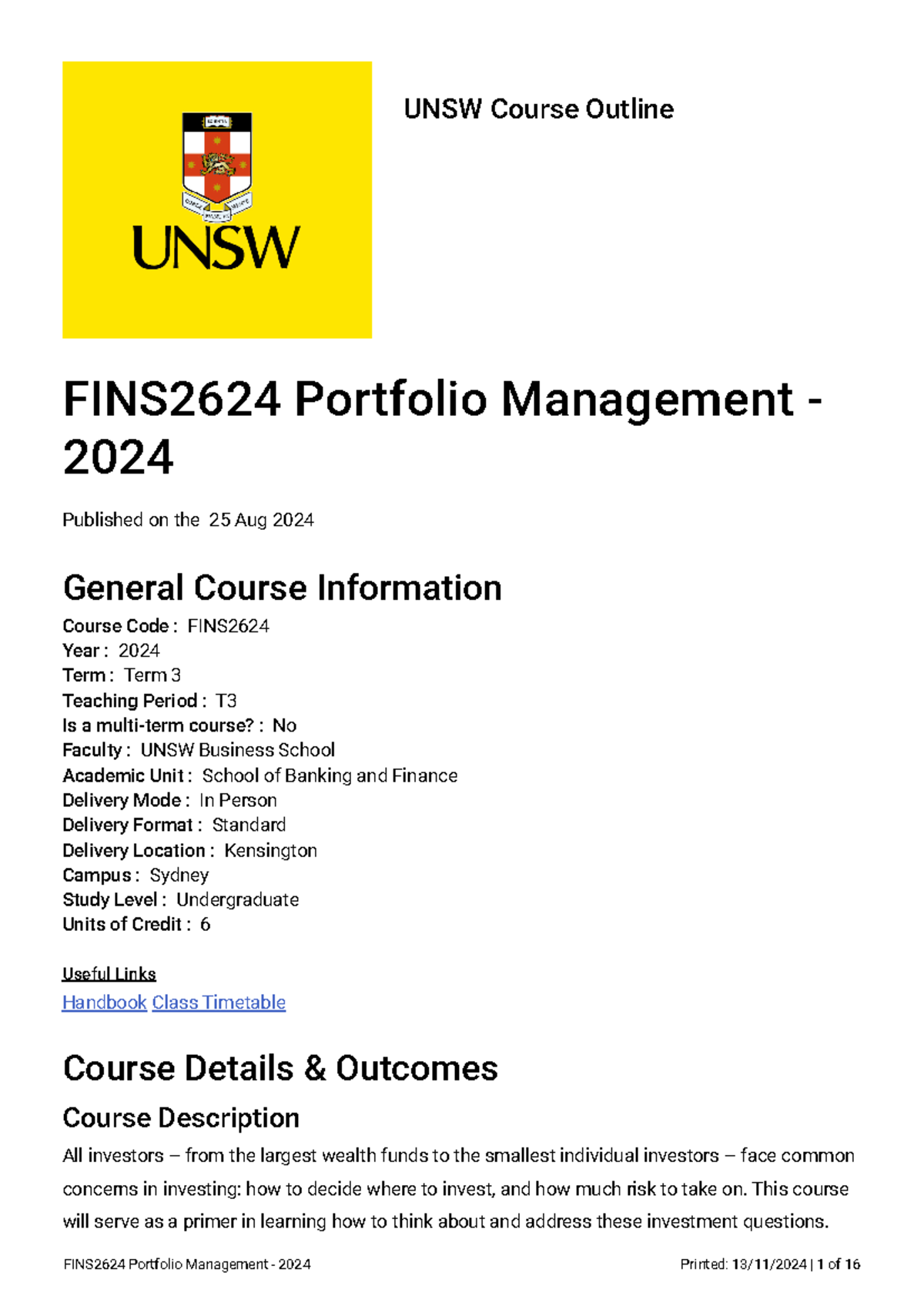 CO FINS2624 1 2024 Term3 T3 In Person Standard Kensington - UNSW Course ...