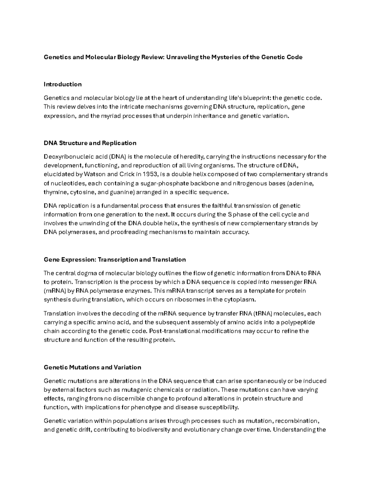 Genetics and Molecular Biology Review - This review delves into the ...