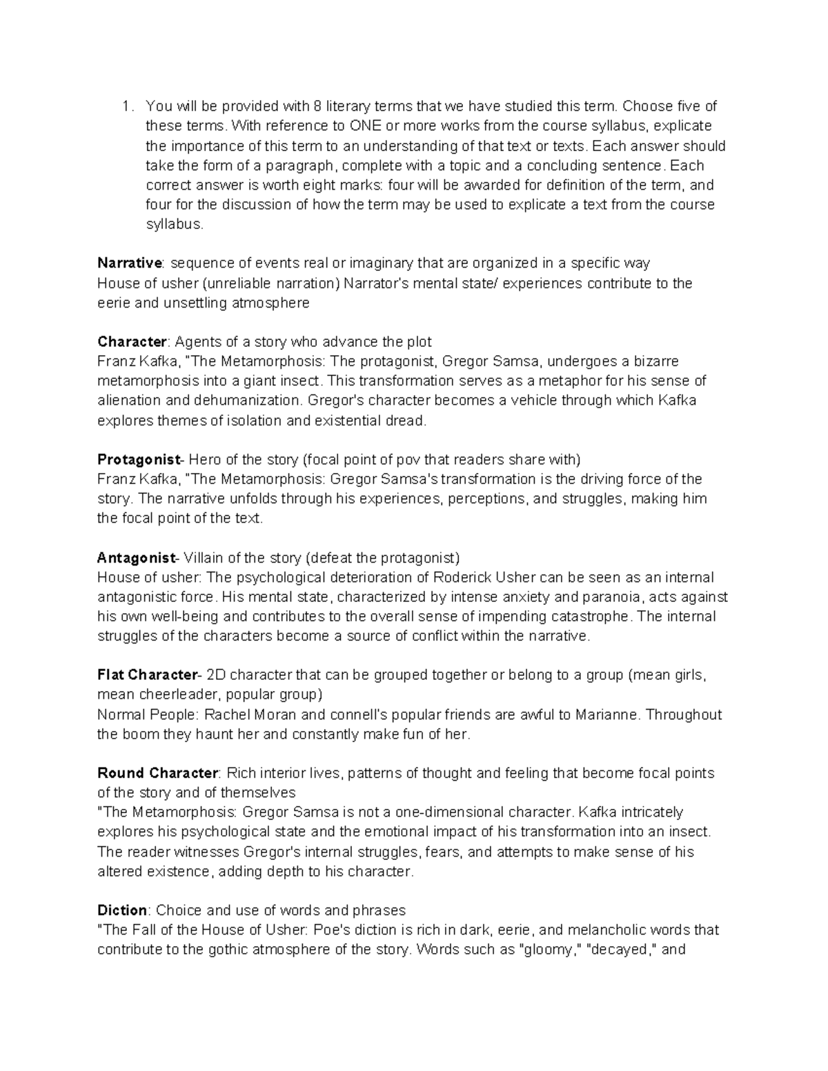 English 1027 Practice Exam - 1. You will be provided with 8 literary ...