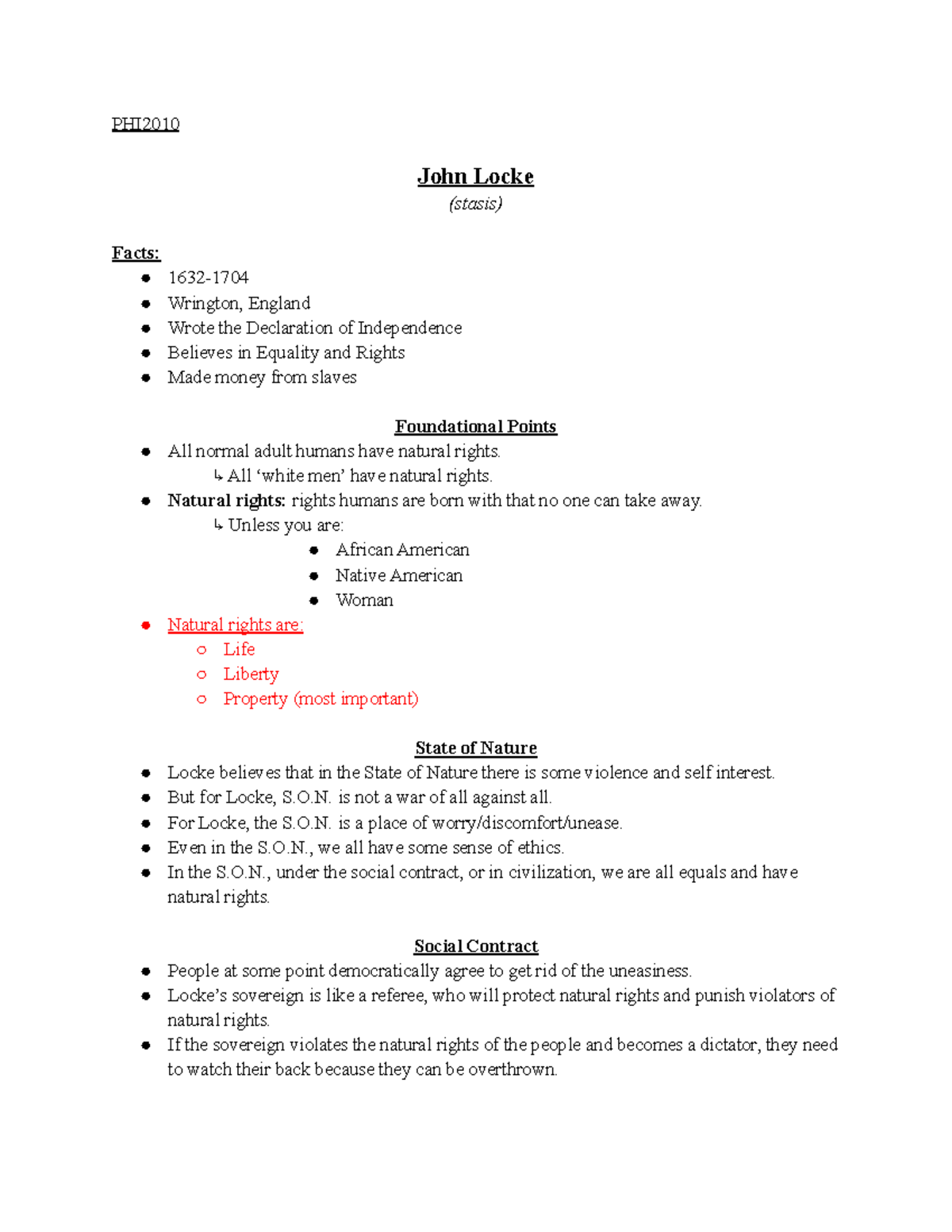 John Locke - PHI John Locke (stasis) Facts: 1632- Wrington, England ...