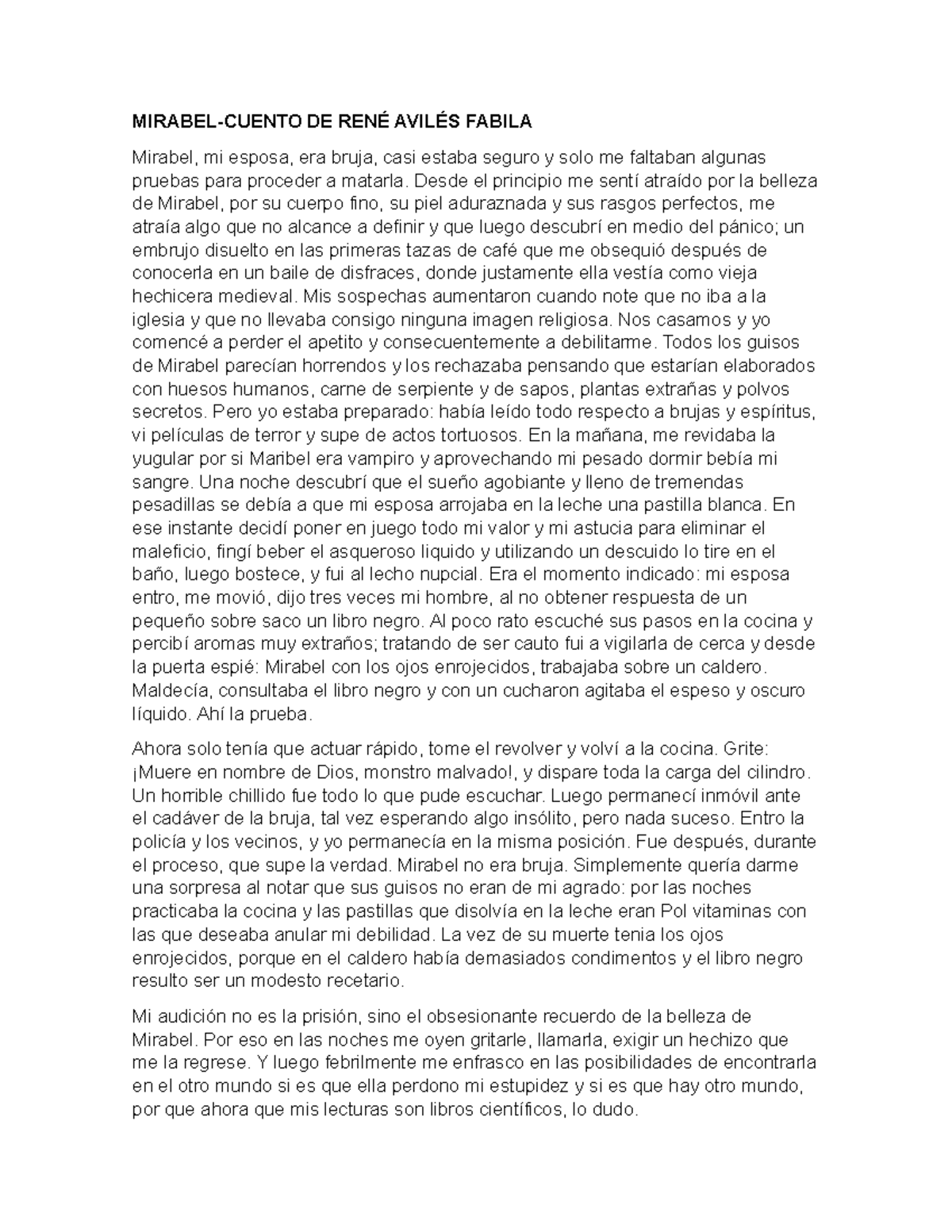 Reseña - MIRABEL-CUENTO DE RENÉ AVILÉS FABILA Mirabel, mi esposa, era ...
