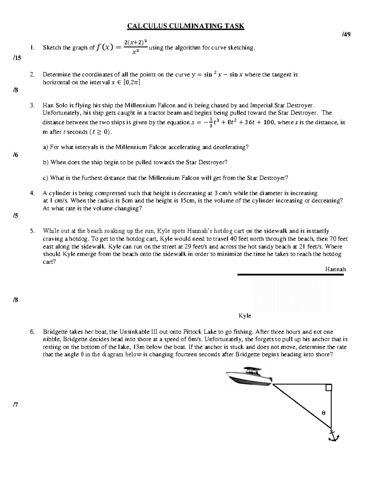 Calculus Culminating TASK Applications - CALCULUS CULMINATING TASK / 49 ...