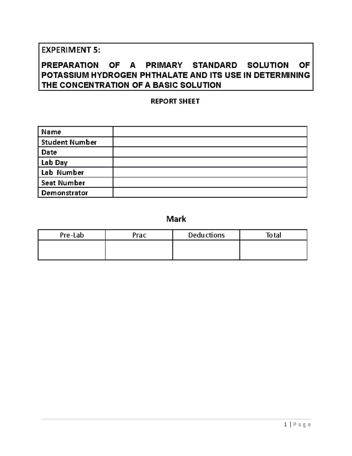 Experiment 5 - Student Report Sheet - CHEM120 - UKZN - Studocu