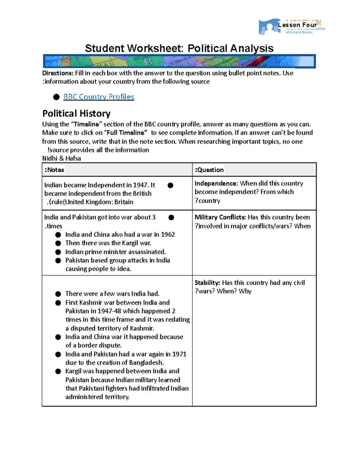 Worksheet Political Analysis (2) Culminating 2 - Student Worksheet ...