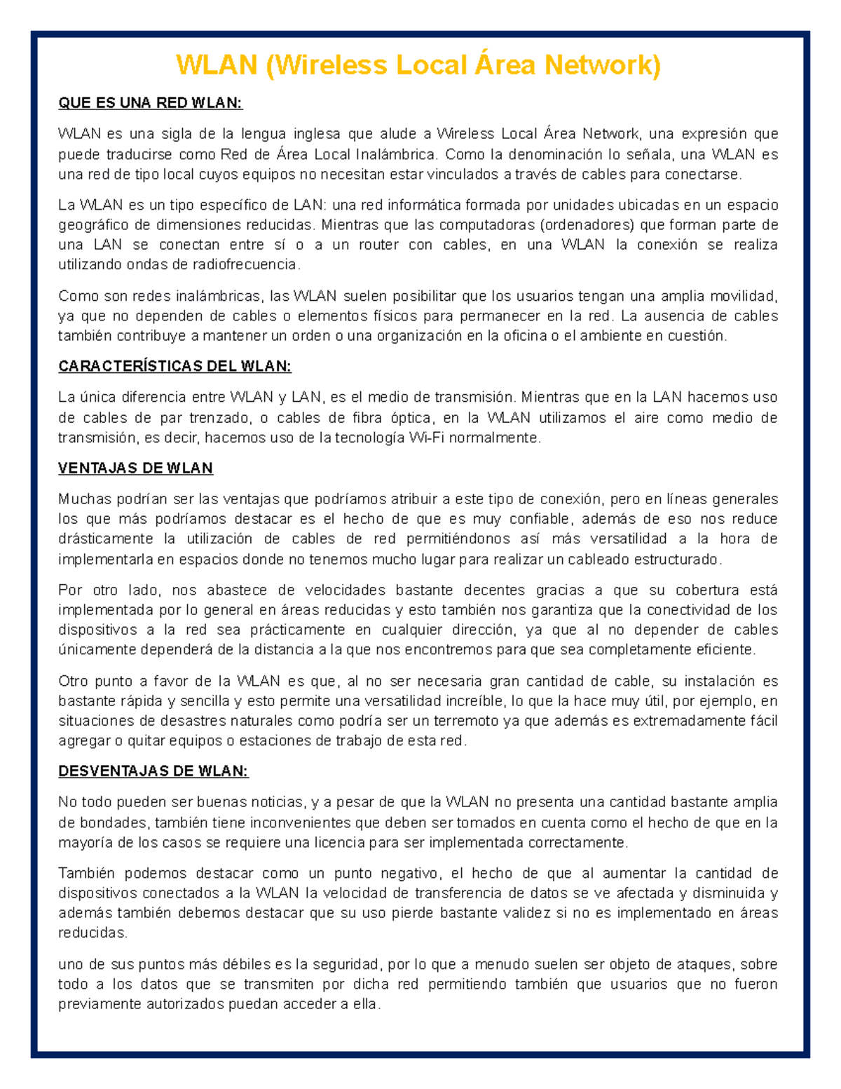 WLAN - Sistemas informaticos - WLAN (Wireless Local Área Network) QUE ...