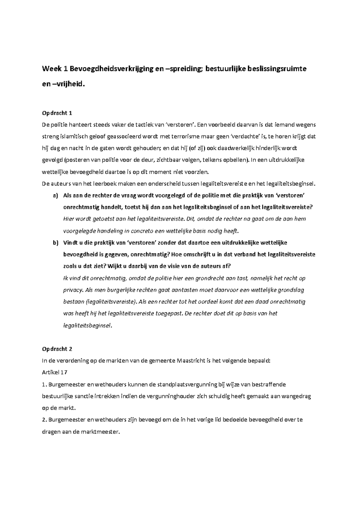 Bestuurs(proces)recht II: Werkgroep week 1 Bevoegdheidsverkrijging en –spreiding, vragen en ...