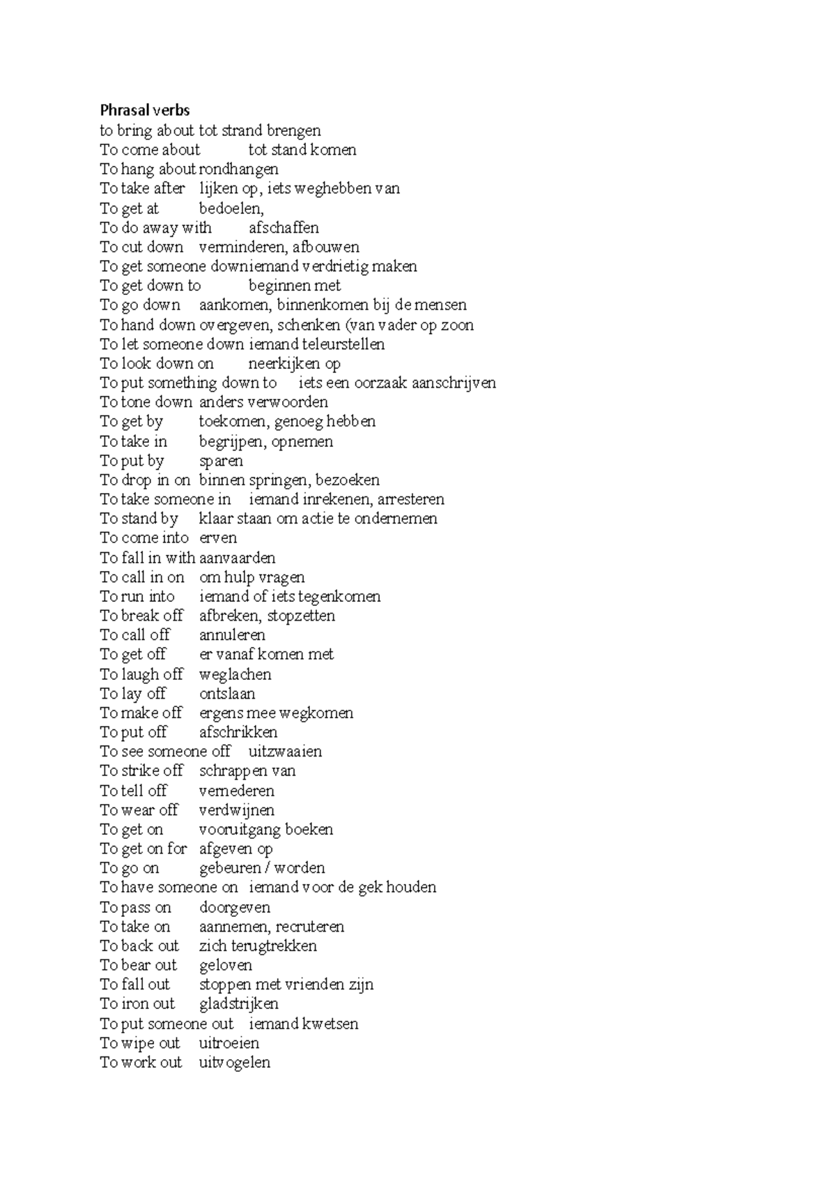 Engels 3 te kennen woorden - Phrasal verbs to bring about tot strand ...