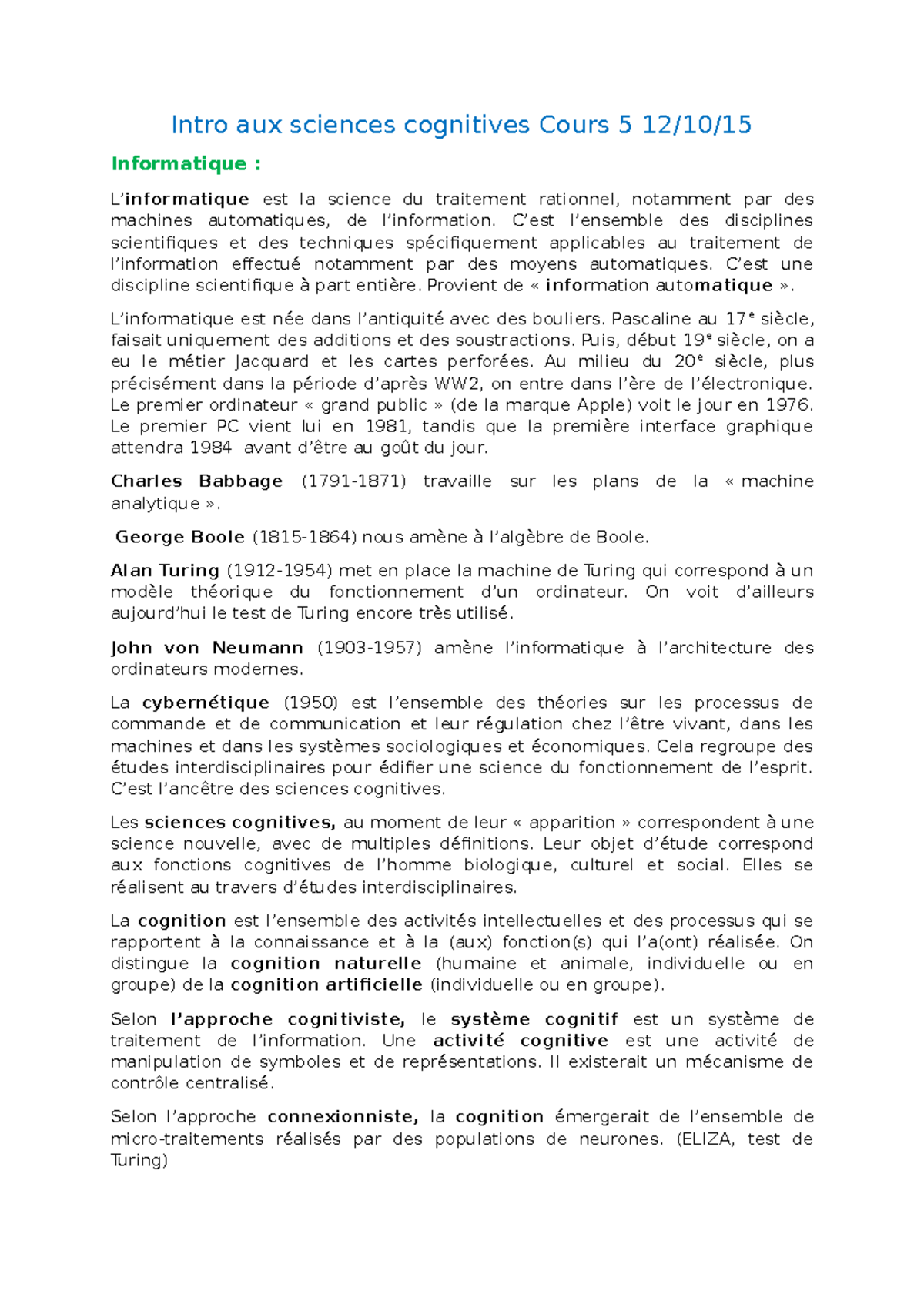 5 - Informatique - Notes de cours 5 - Intro aux sciences cognitives ...